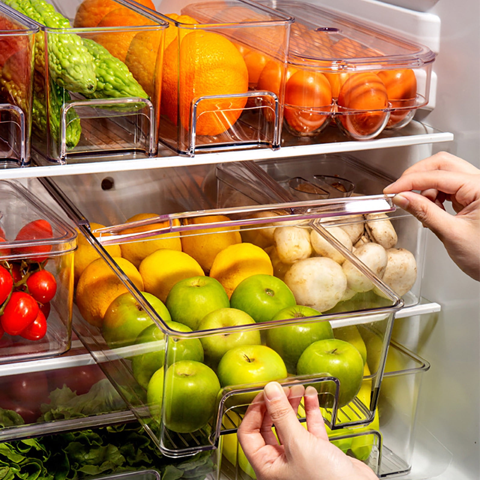 Stackable Refrigerator Drawer Organizer, Clear Pull Out Fridge Bins ...