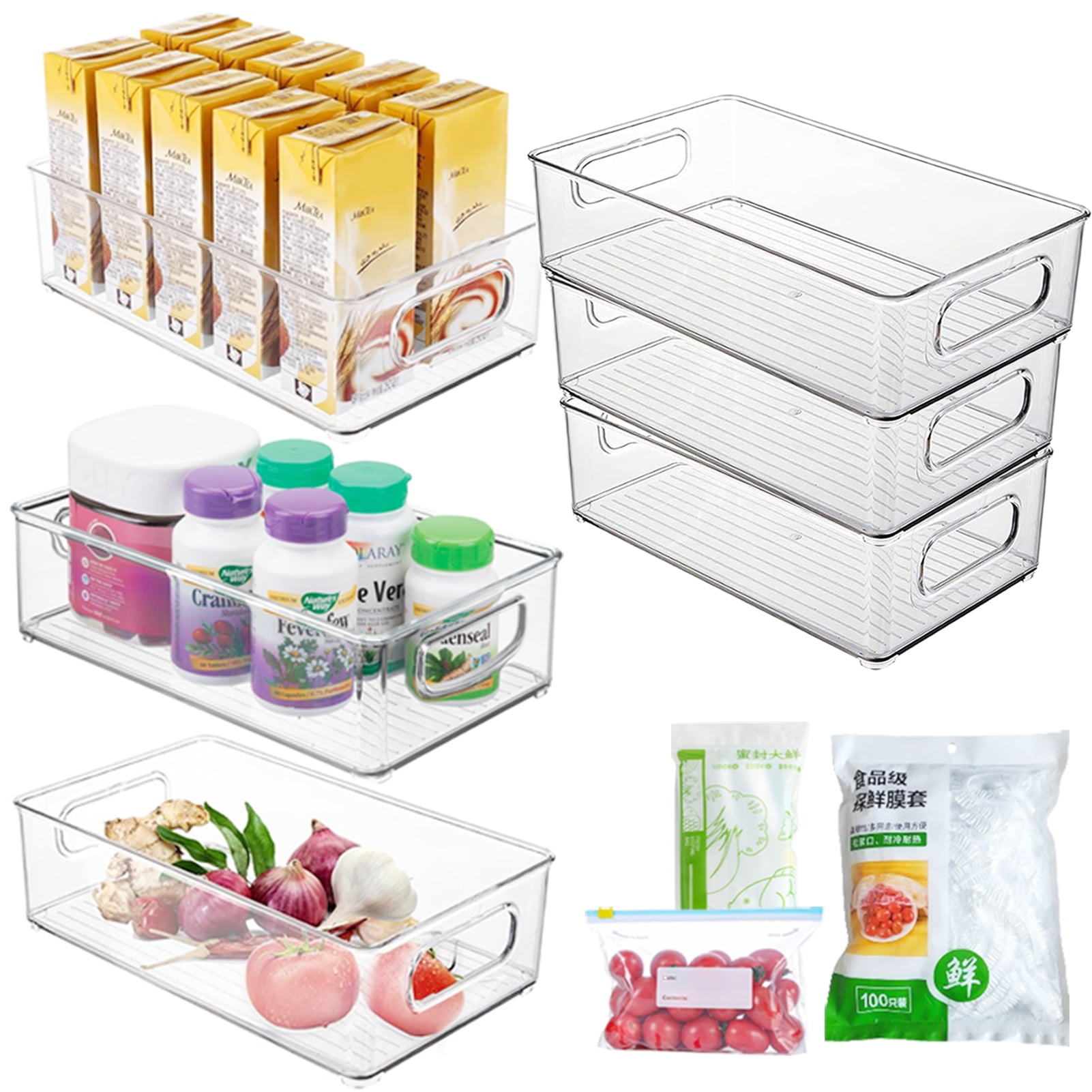 Stackable Refrigerator Organizer Bins, 6 Pack Clear Kitchen Organizer ...