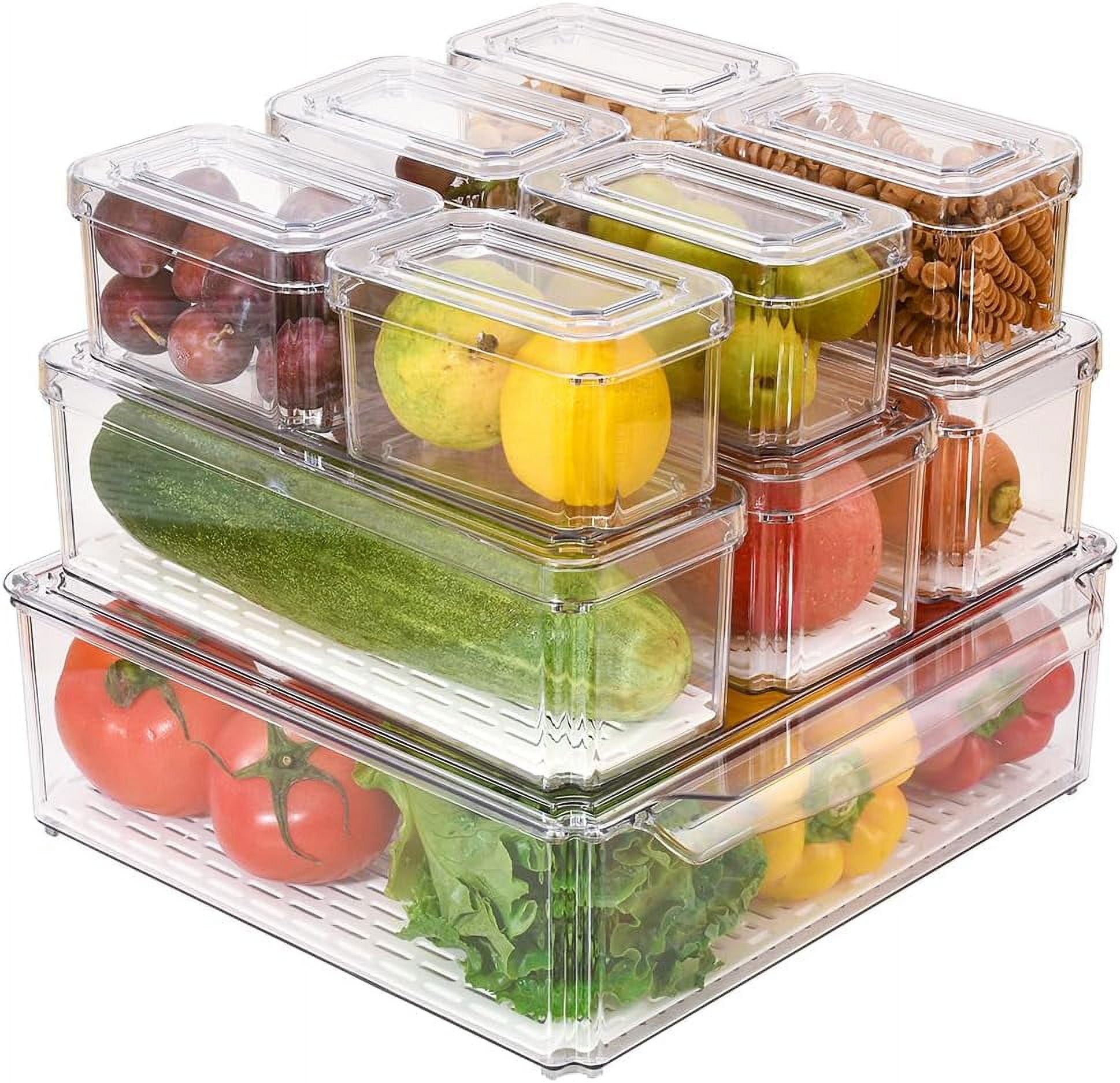 Stackable Refrigerator Organizer Bins with Lids, Fridge Organization ...