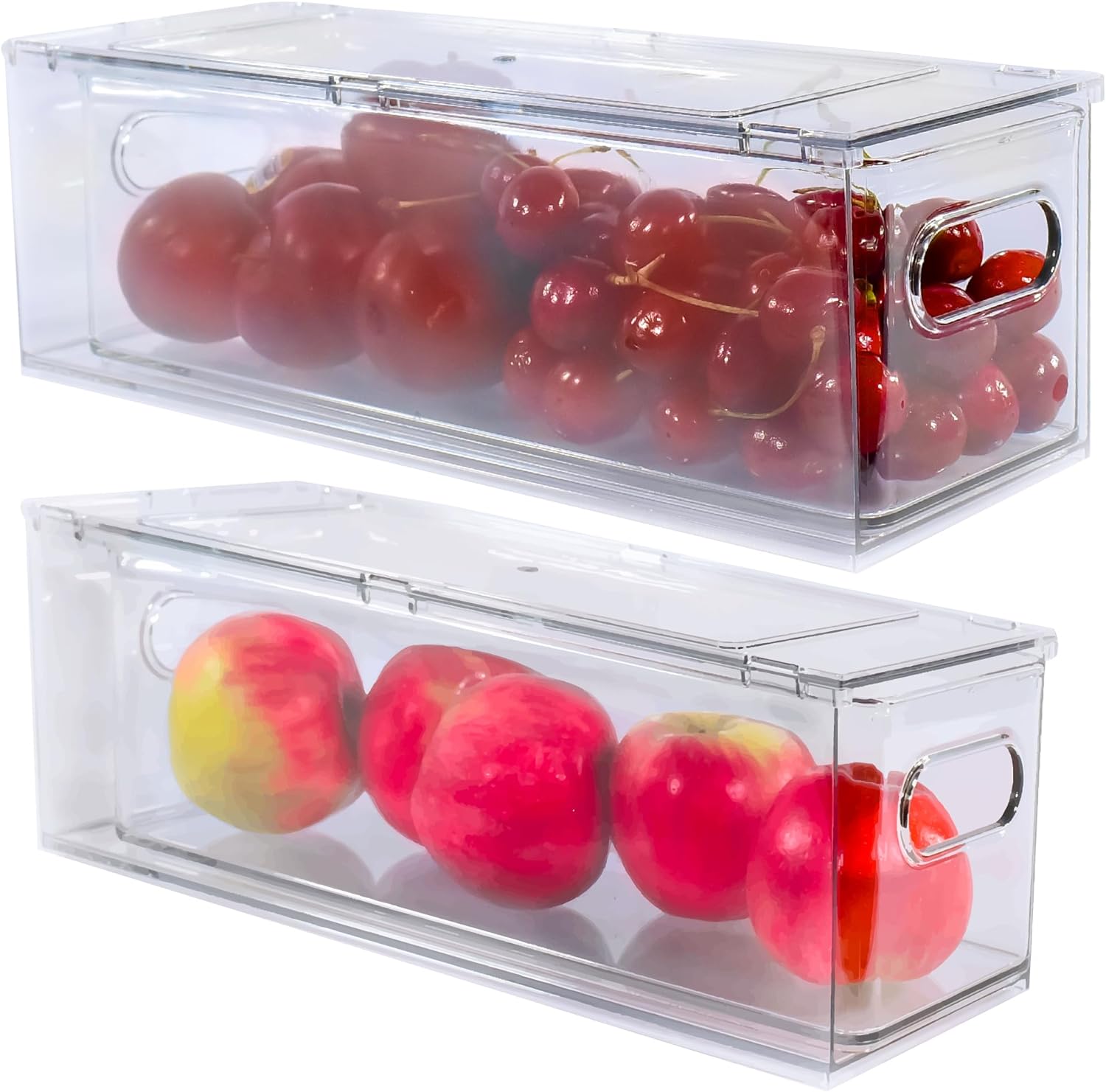 Stackable Refrigerator Organizer Bins Pull Out Drawers with Handles ...