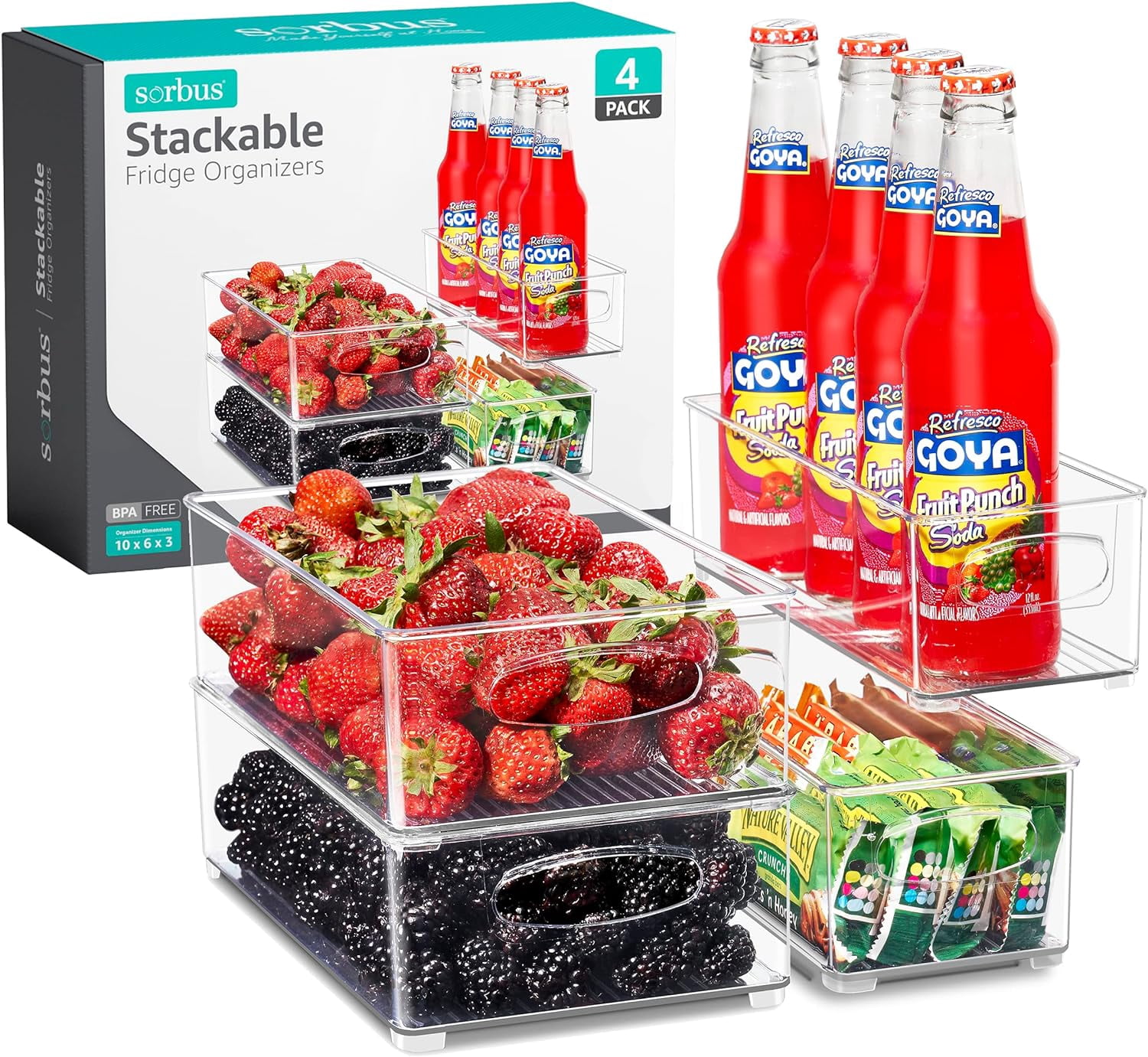 Stackable Refrigerator Organizer Bins - Set of 4 Clear Storage Bins for ...