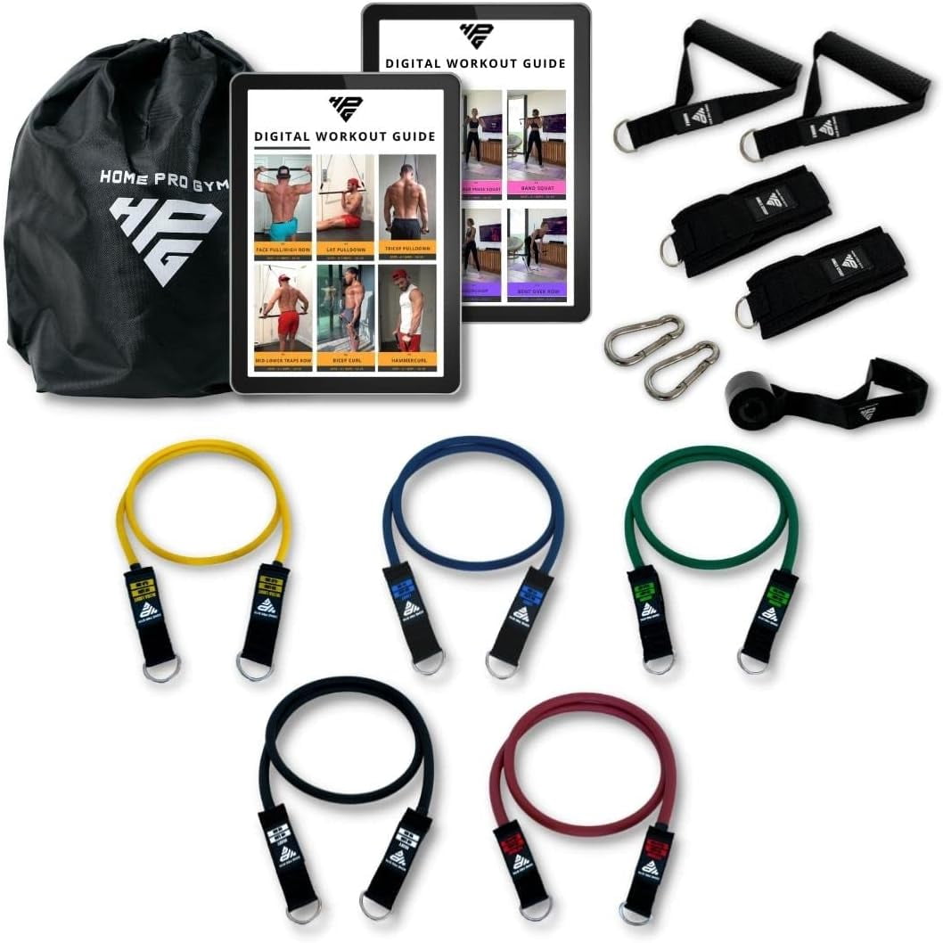 Stackable Resistance Band Set - with Up to 450LBS of Resistance, Band Bar, Premium Handles ...