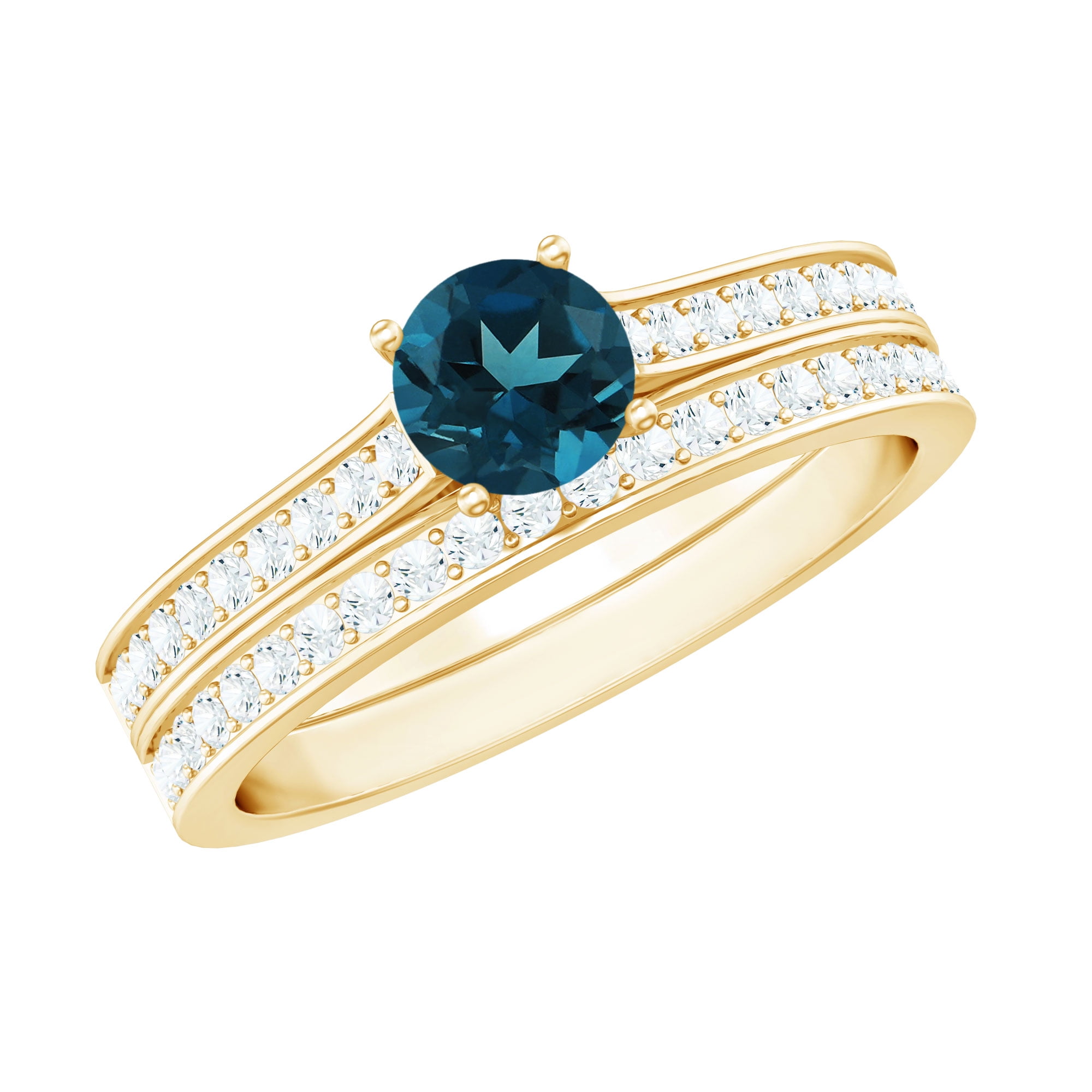 Stackable Ring Set, London Blue Topaz and Diamond Ring Set (AAA Quality ...