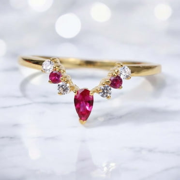 Ruby Diamond Ring, 14K Gold Ruby Ring, Dainty Ruby Band, Ruby Wedding ...