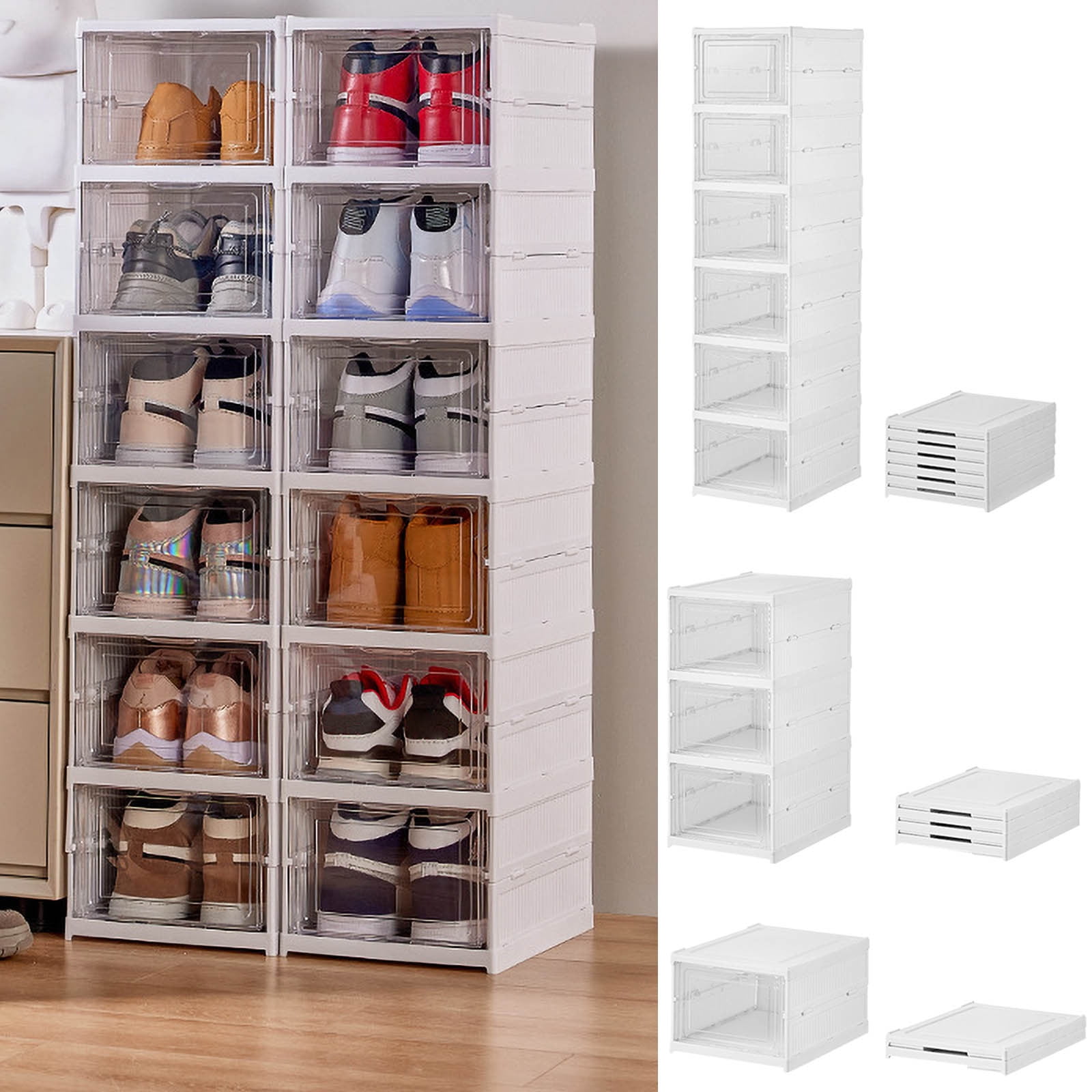 Stackable Shoe Boxes Foldable Space Saving Shoe Organizers,Transparent ...