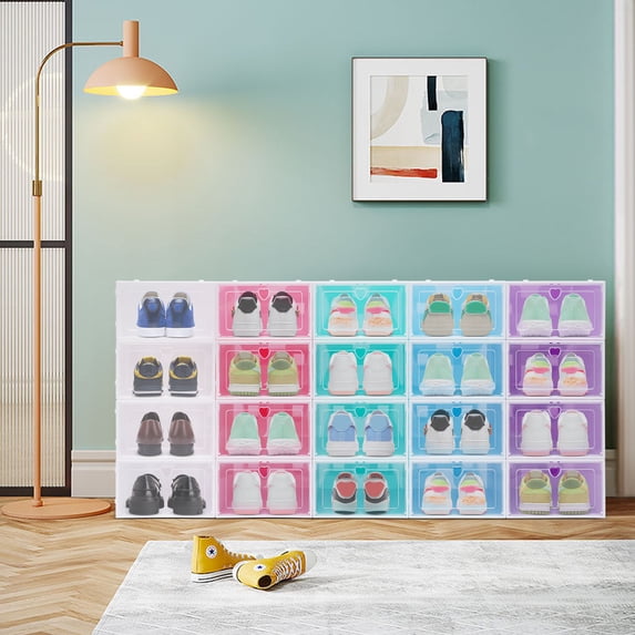 Stackable Shoe Boxes Set of 20 – Transparent, Foldable Storage ...