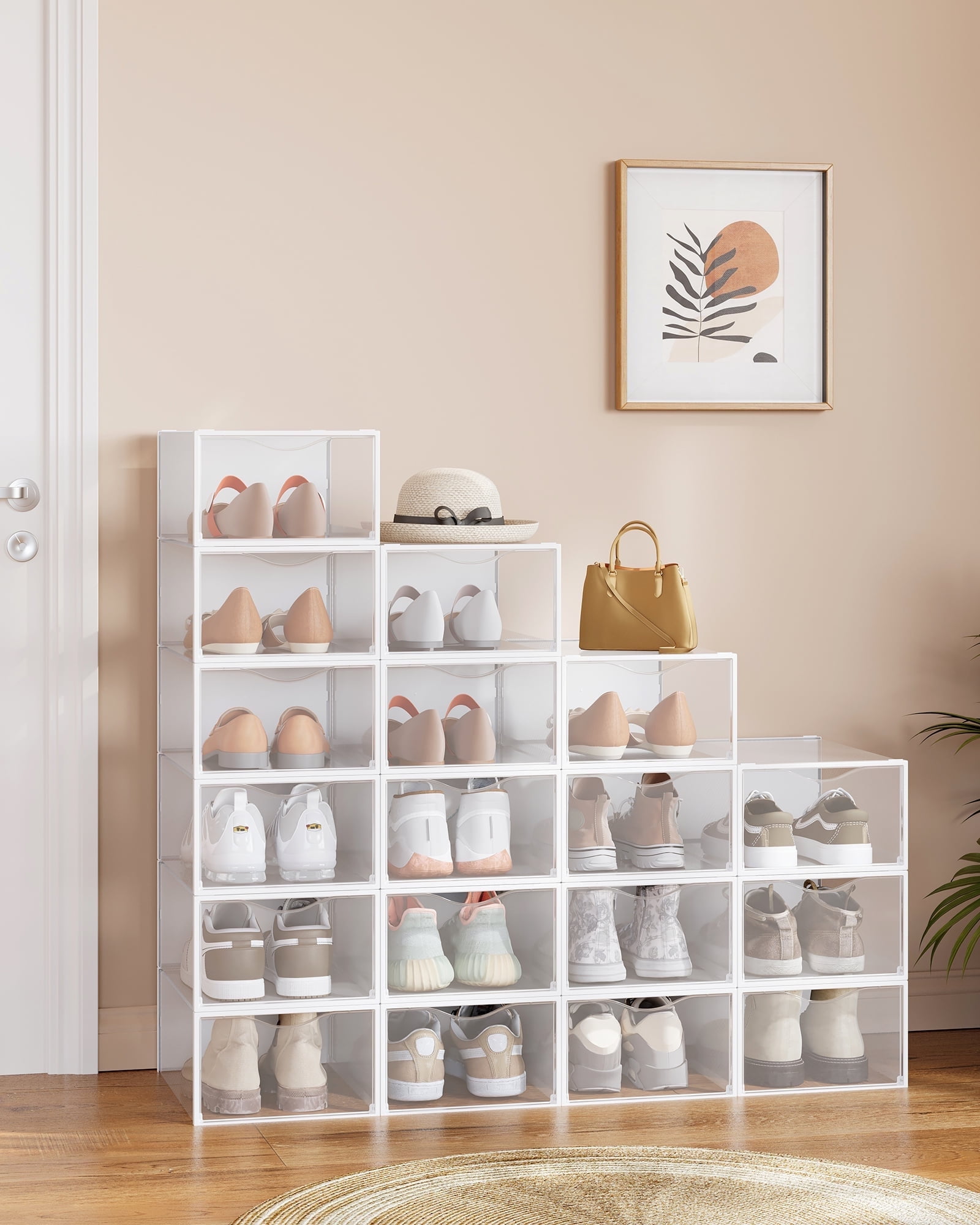 Songmics Stackable Shoe Storage Organizer Set of 18 Clear Plastic Shoe ...