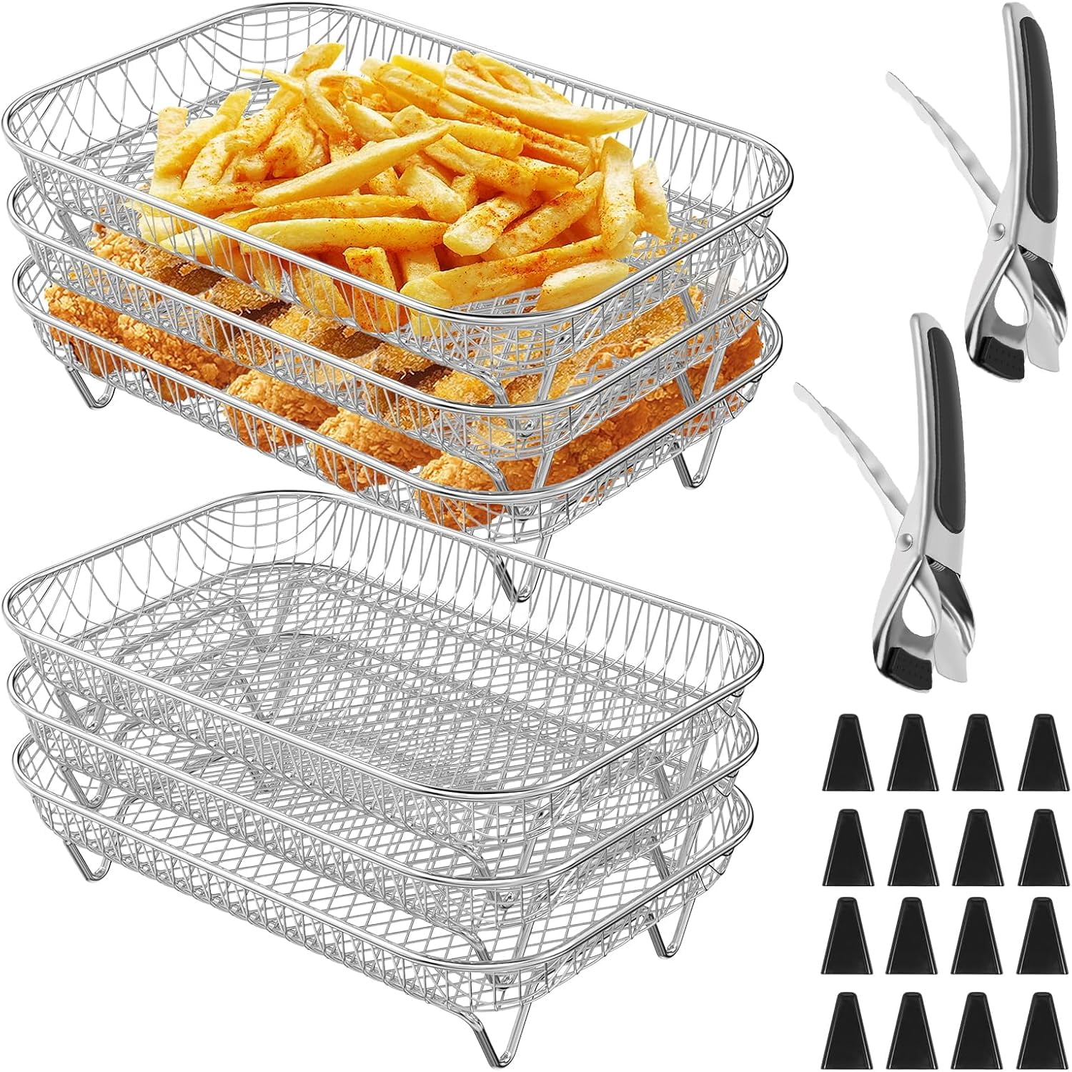 Stackable Stainless Steel Air Fryer Racks with Tong 3 Layer Dehydrator ...