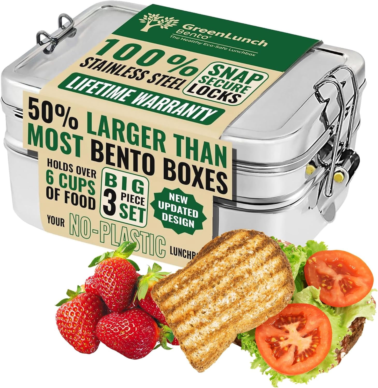 Stackable Stainless Steel Bento Box for Adults with Snack Pod - 6 Cup ...