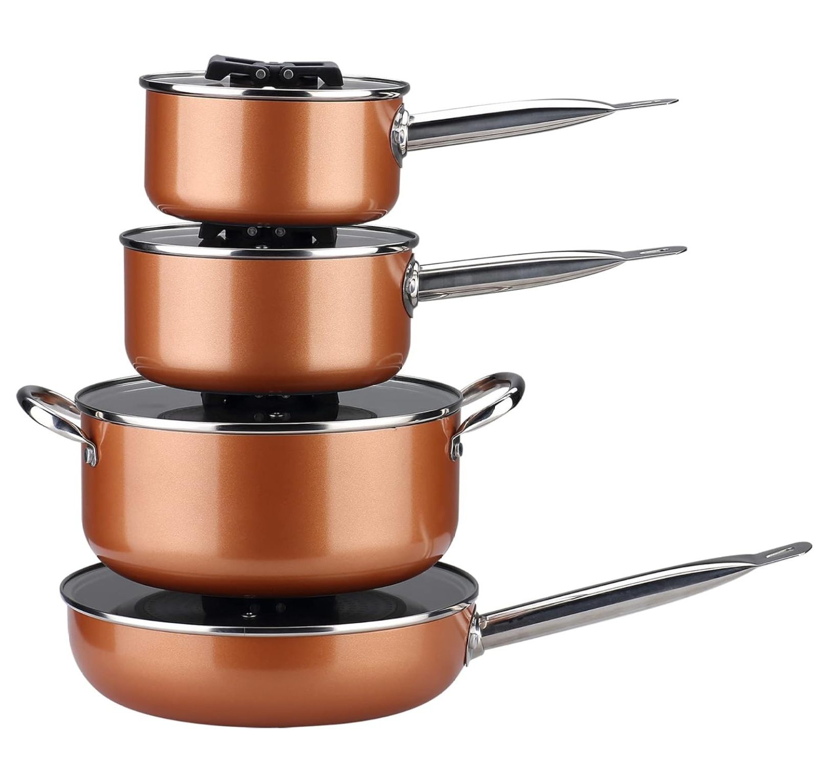 Stackable Stainless Steel Nonstick Cookware Set, Pots W/ Lids (8 Piece ...