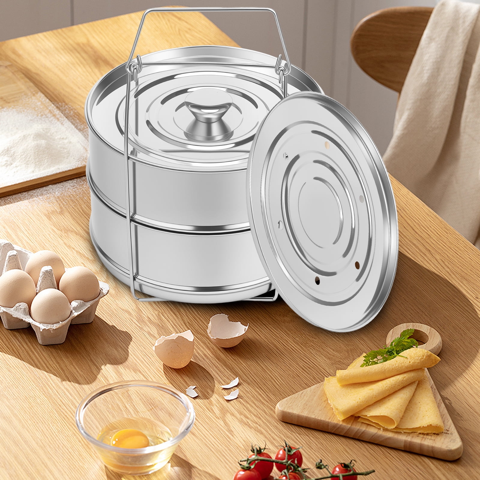 Stackable Steamer Insert Pans Double Layer Stainless Steel Stackable ...