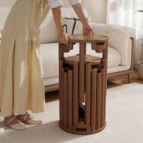 Stackable Stools Set of 4,4-in-1 Wood Stool,Round Wooden Stools with ...