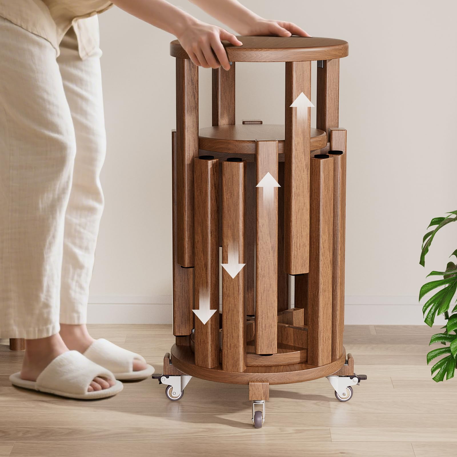 Stackable Stools with Wheels & Brakes - 4-in-1 Nesting Round Stools Set ...