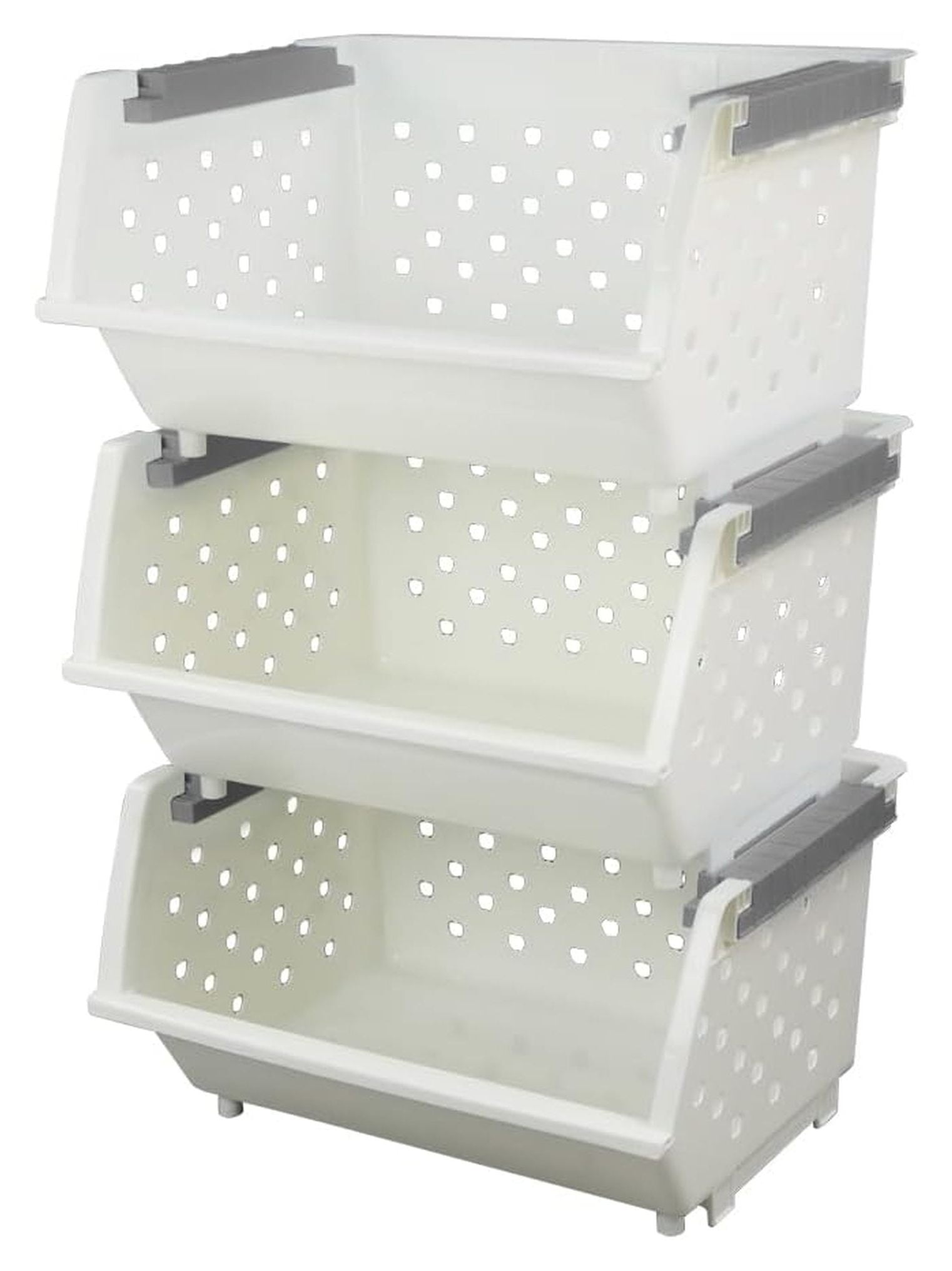 Stackable Storage Baskets 4-Pack - Kitchen Organizer Bins, White ...