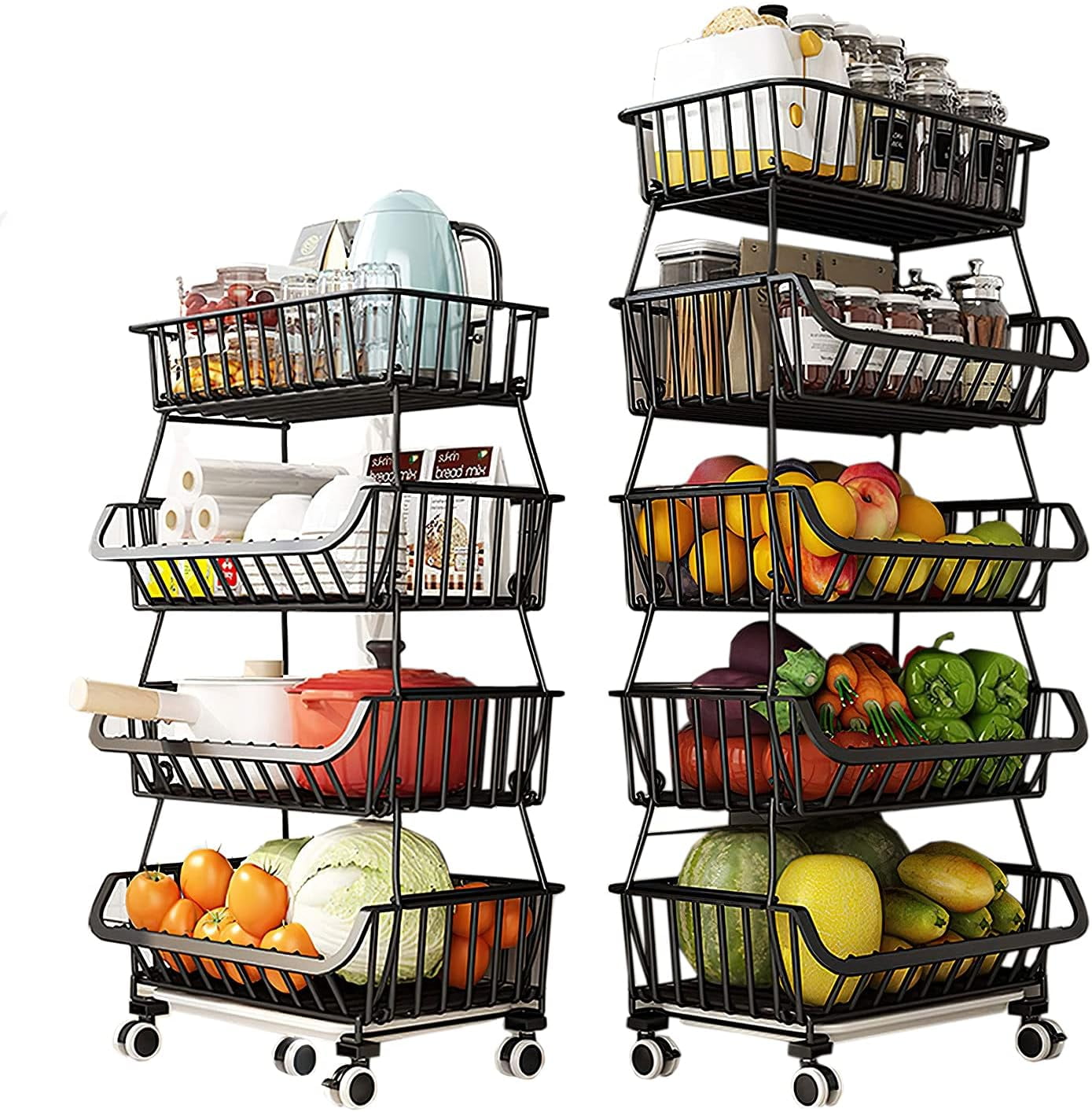 Stackable Storage Baskets 4 Tiers Wire Organizer Basket with Lockable ...