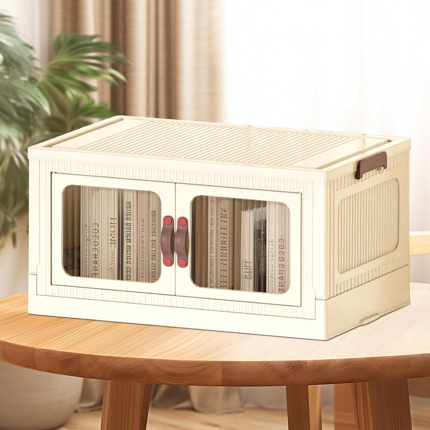 Stackable Storage Bins 30 Qt, Folding Storage Bins with Lids and Doors ...