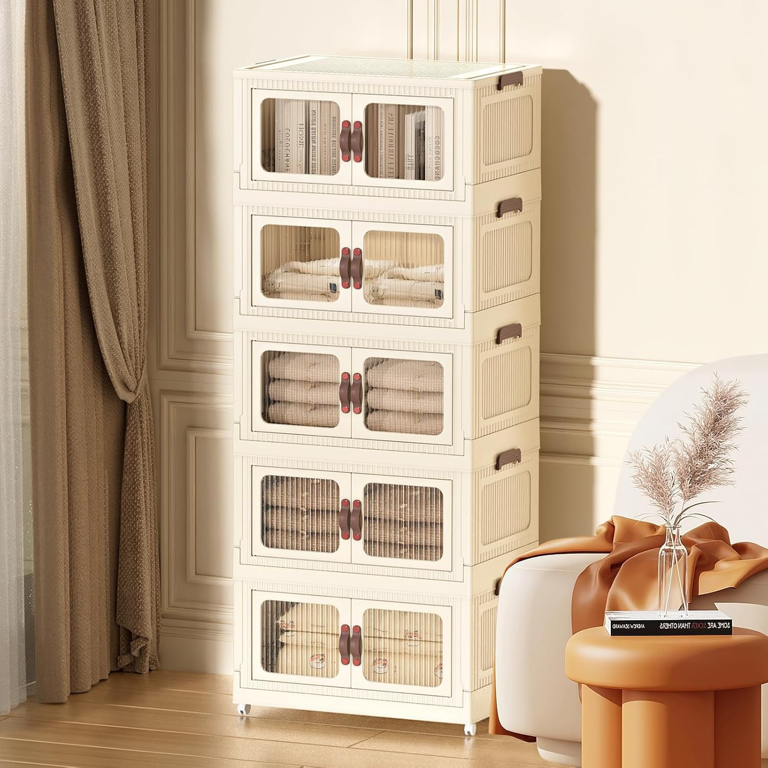 Stackable Storage Bins 30 Qt, Folding Storage Bins with Lids and Doors ...