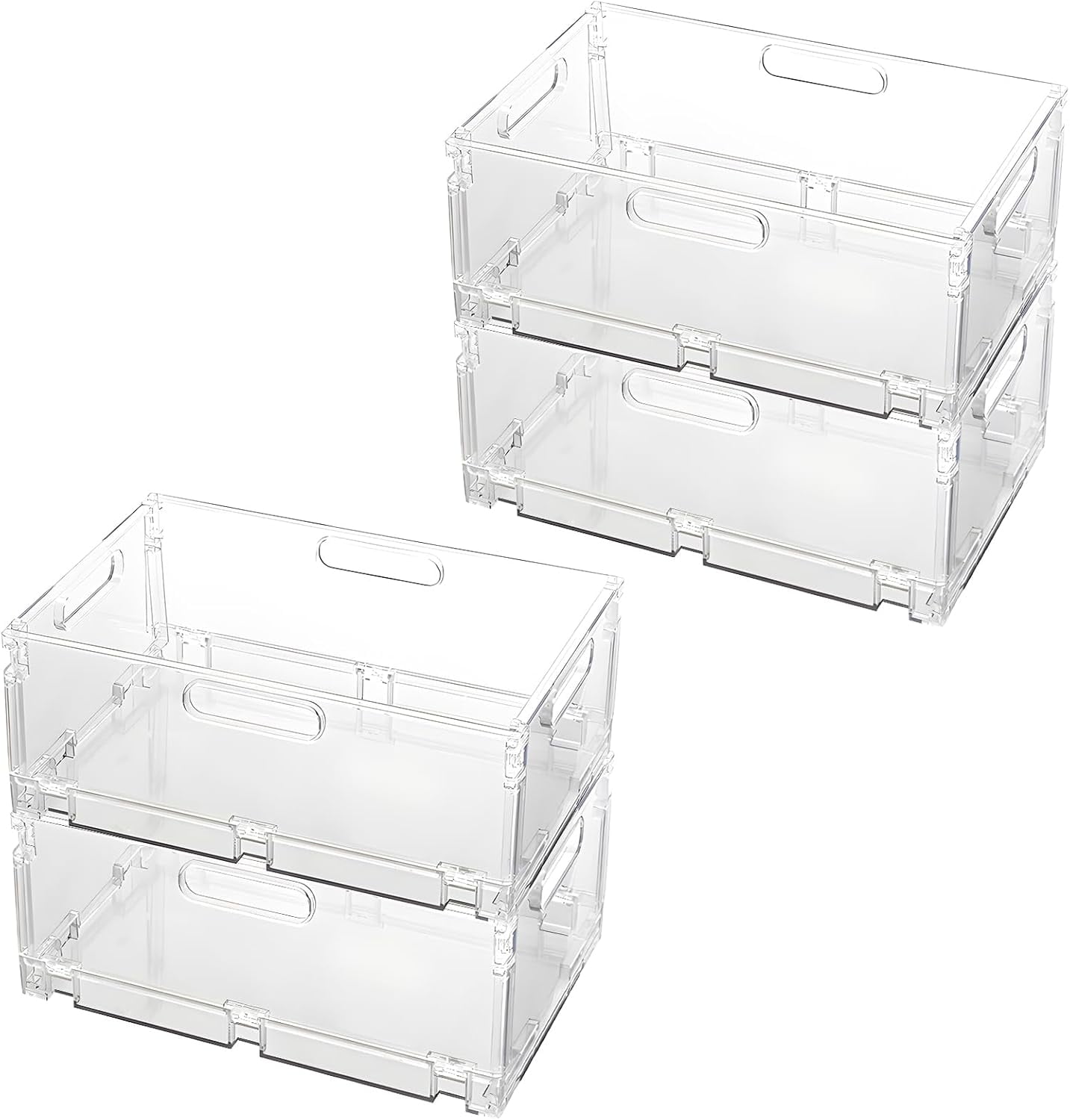 Stackable Storage Bins 4-Pack - Large Clear Organizers for Kitchen, Bathroom, Pantry & Closet ...