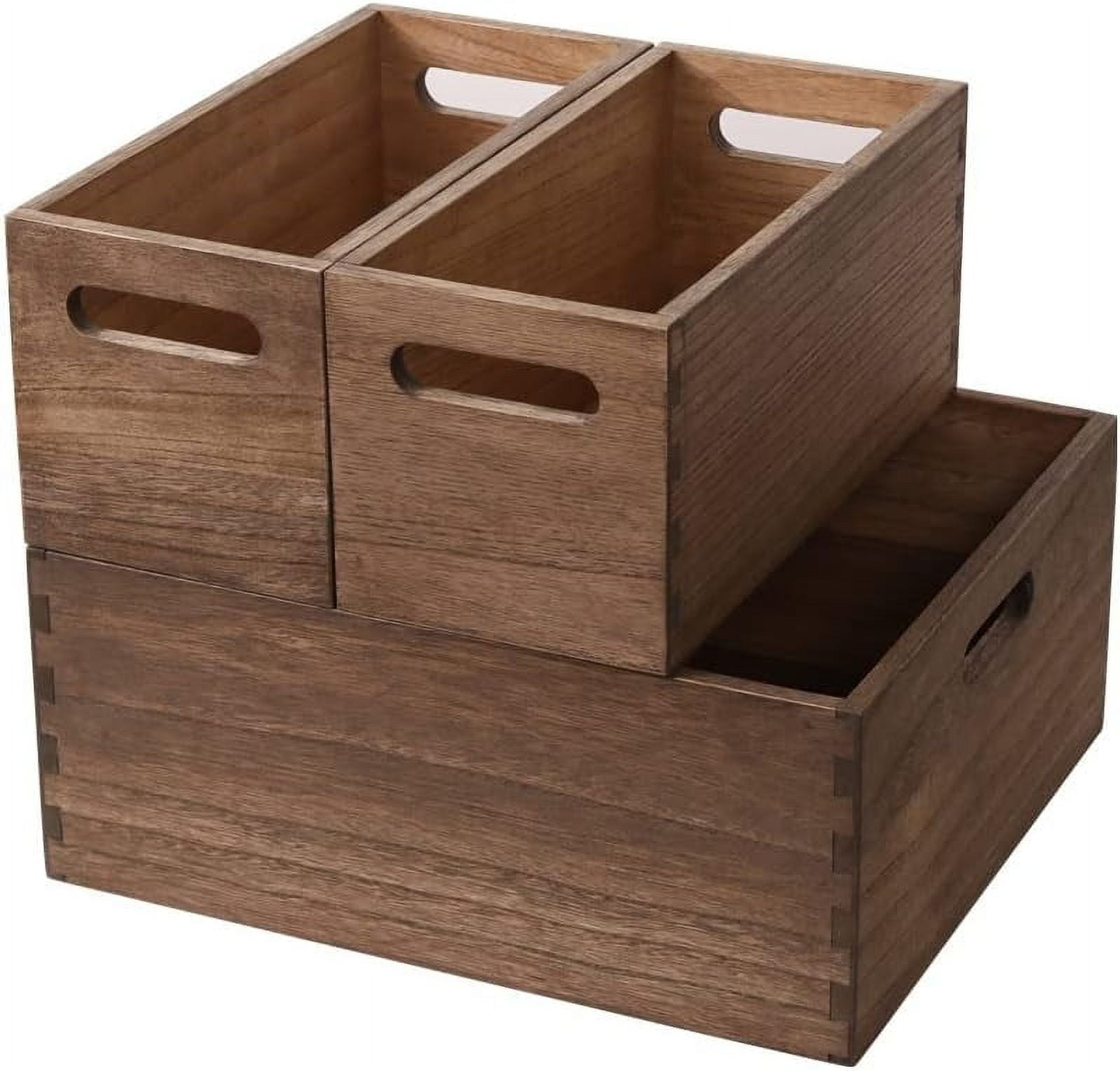 Stackable Storage Bins for Closet Bookshelf (3pack)- Decorative Wooden ...