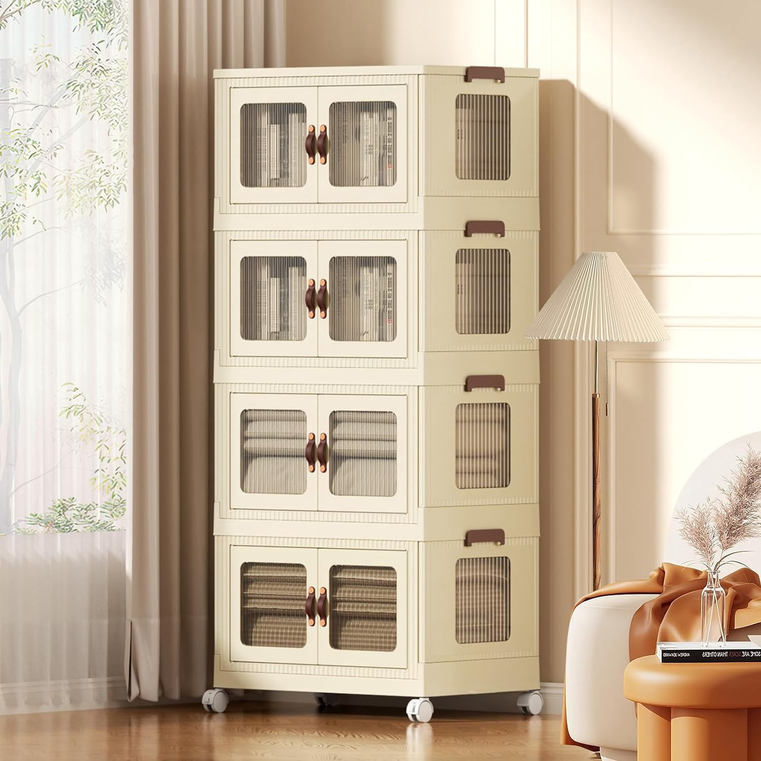 Stackable Storage Bins, Folding Storage Bins with Lids and Doors, Open ...