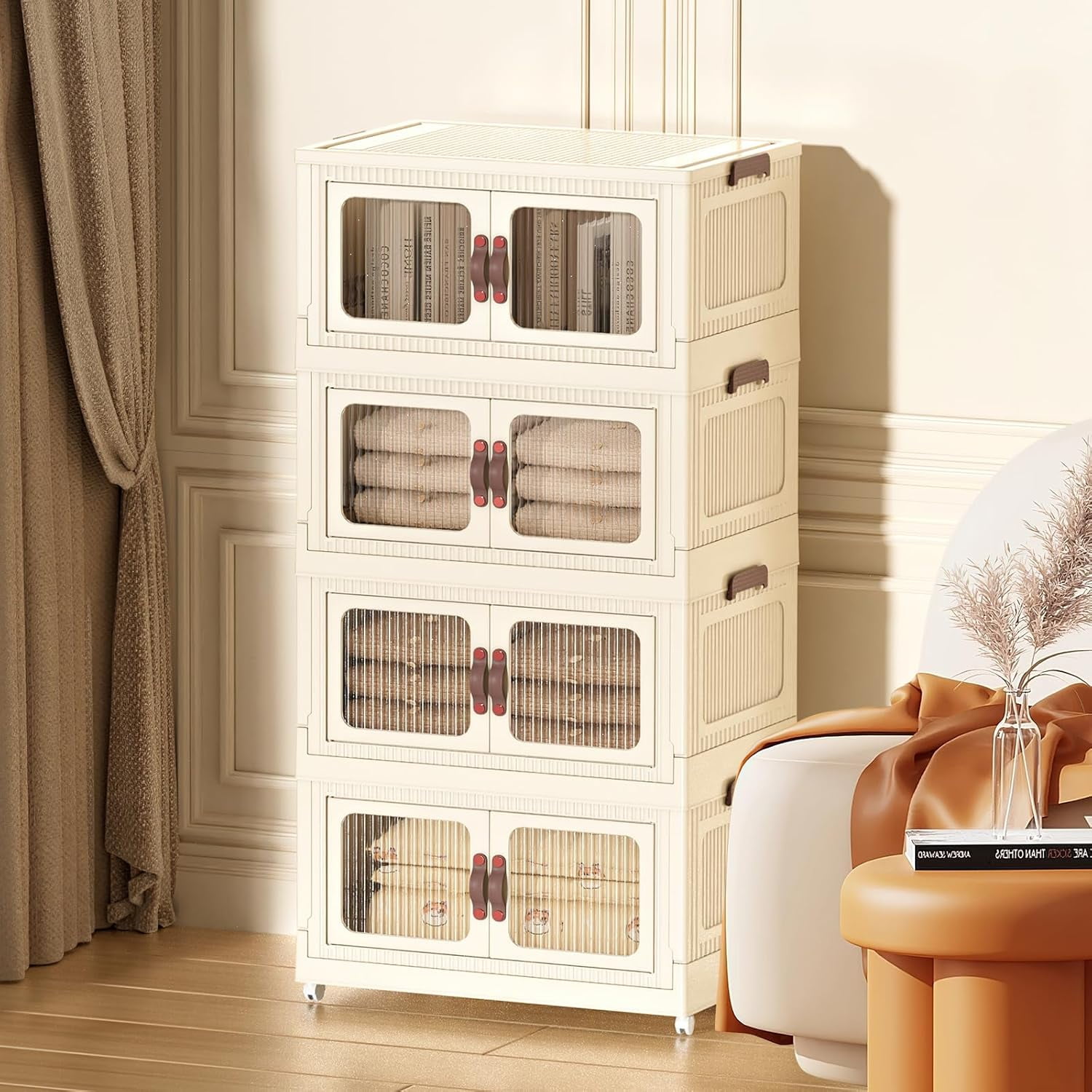 Stackable Storage Bins, Folding Storage Bins with Lids and Doors, Open ...