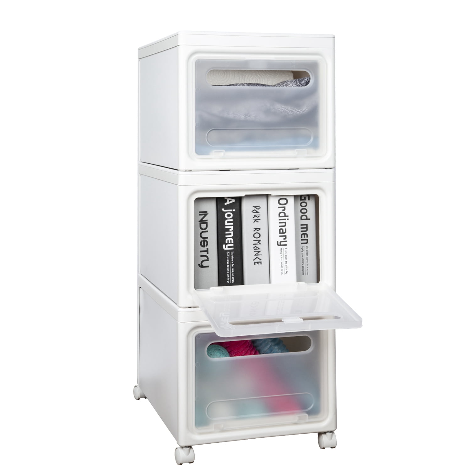 Hengu Stackable Storage Bins, 3 Tier Plastic Organizer with Wheels ...