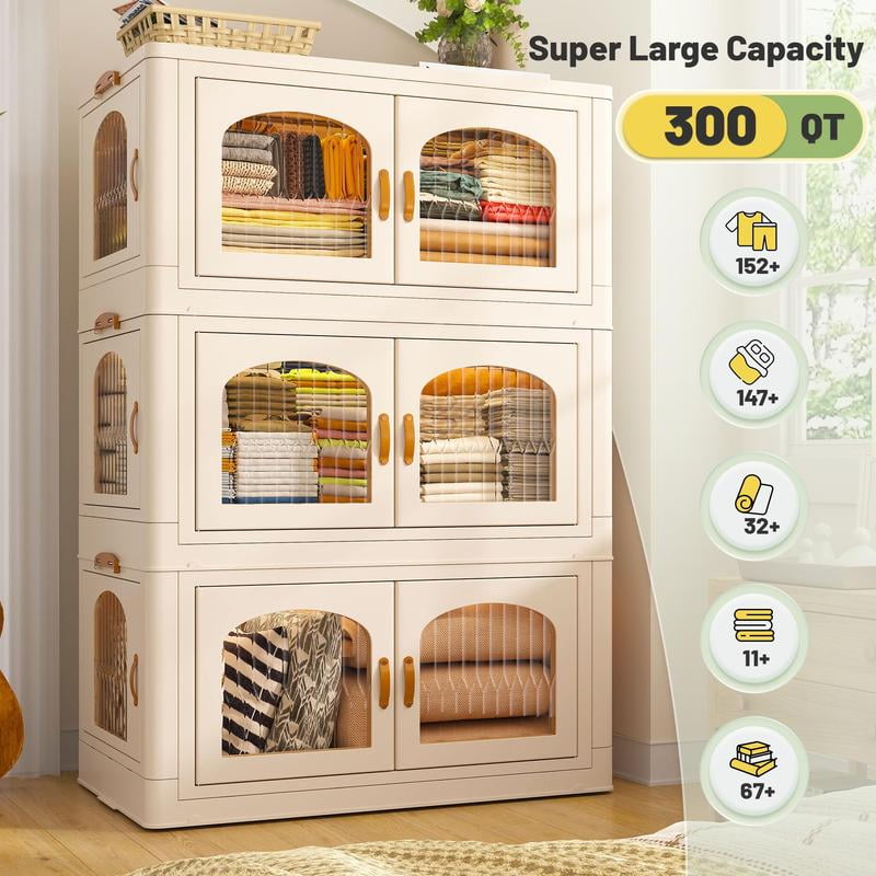 Stackable Storage Bins with Lid, Closet Organizers with Lockable Wheels ...