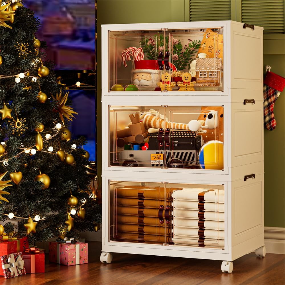 Stackable Storage Bins with Lid & Wheels, Tier Closet Organizers ...