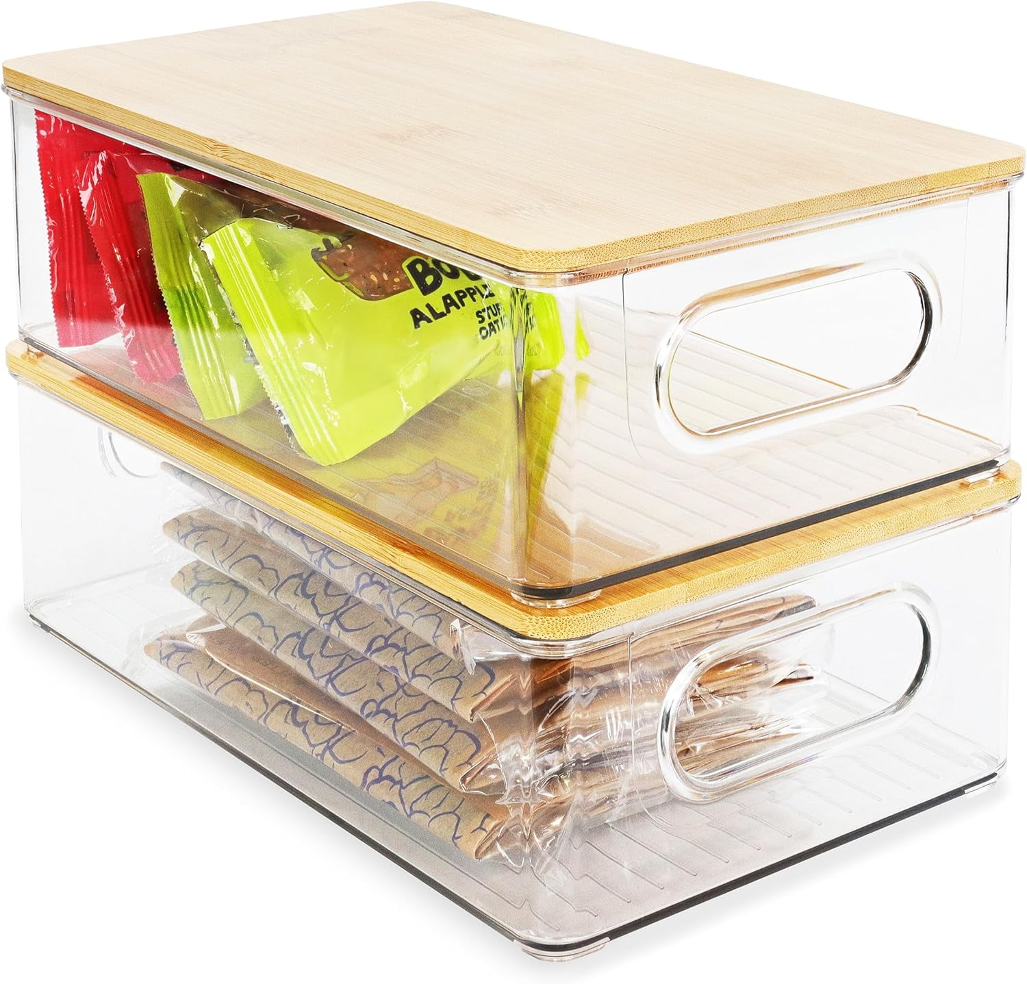 Stackable Storage Bins with Lids - 2 Pack Bamboo Lid Storage Containers ...