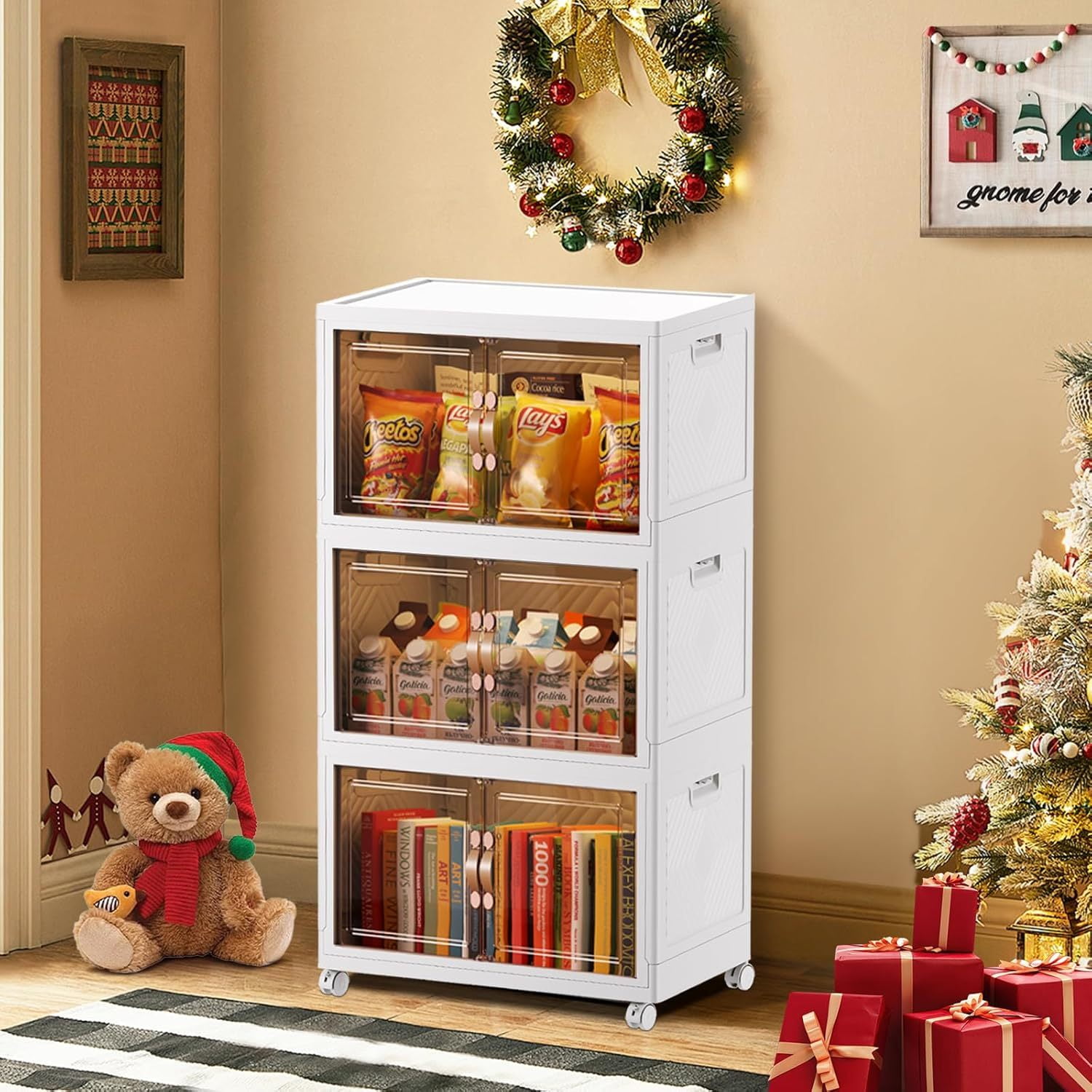 Stackable Storage Bins with Lids and Double Doors 3 Pack Plastic ...