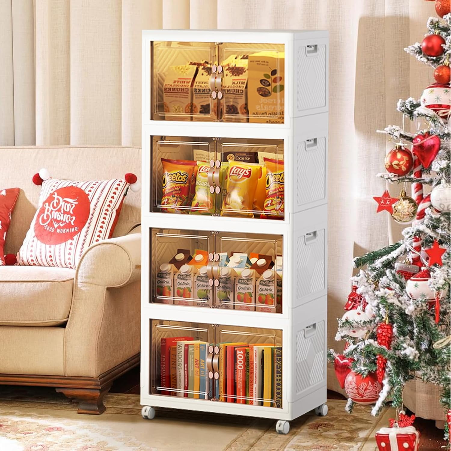 Stackable Storage Bins With Lids and Double Doors 4 Pack Plastic ...