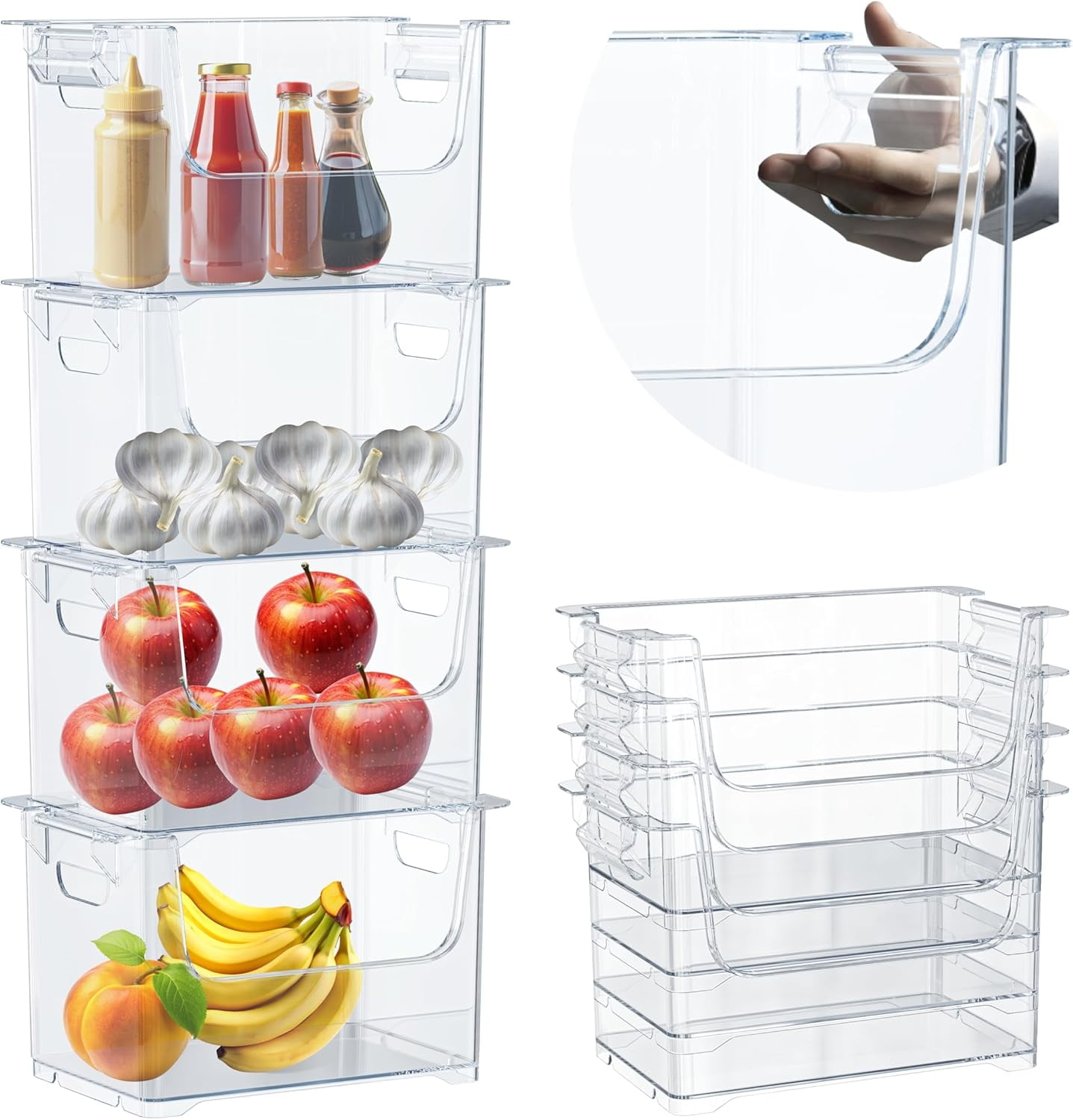 Stackable Storage Bins Open Front, 4 Pack Stackable Storage Bins, Clear ...