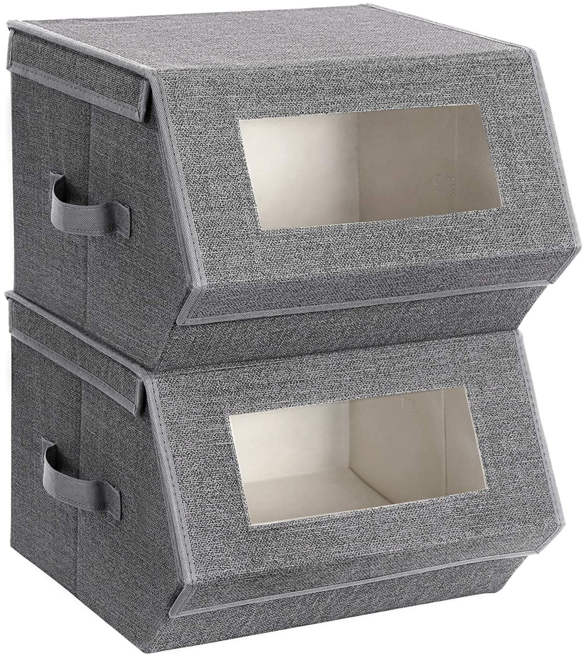Stackable Storage Bins Set of 2, Storage Boxes with Lids and Front ...