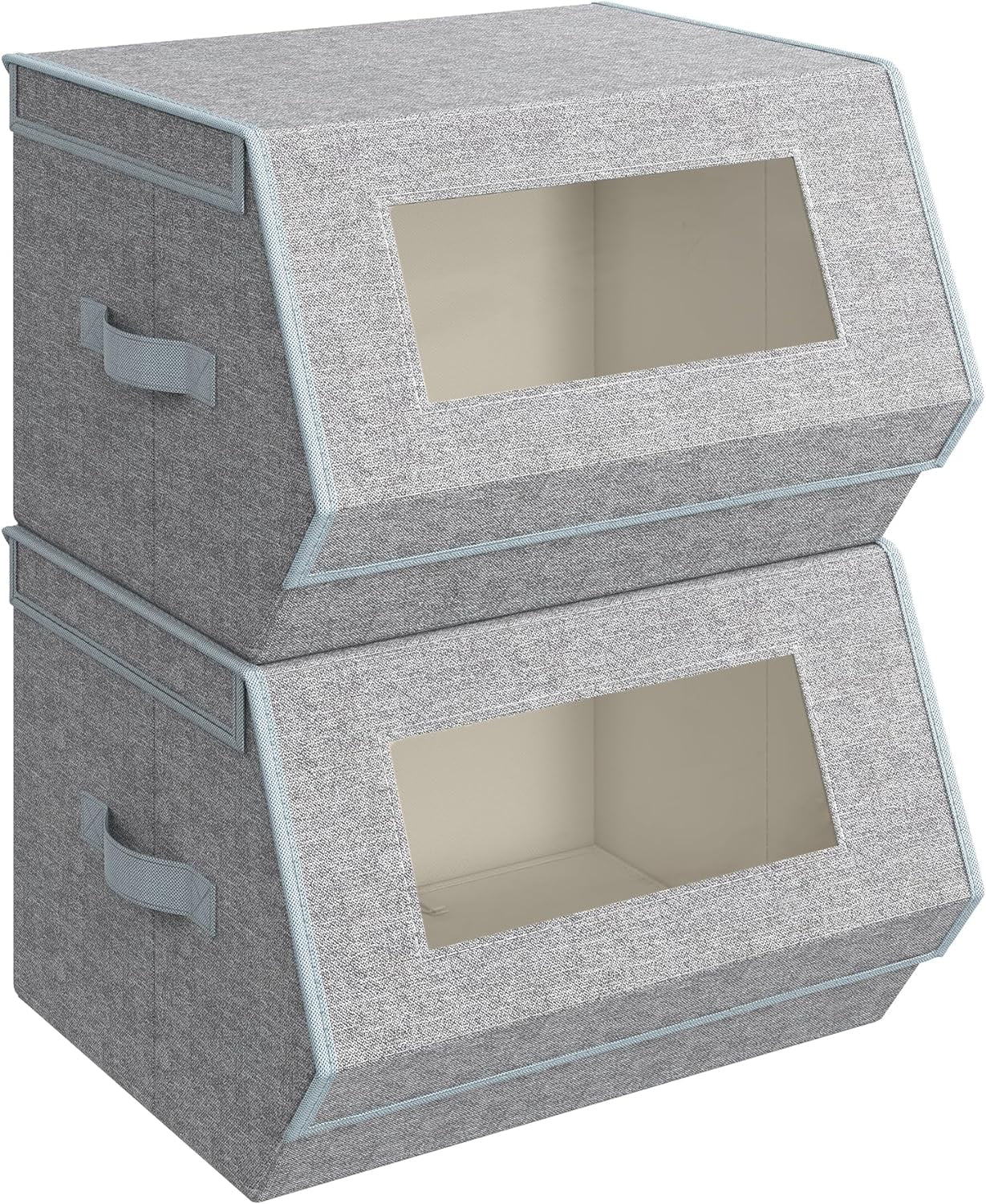 Stackable Storage Bins Set of 2, Storage Boxes with Lids and Front ...