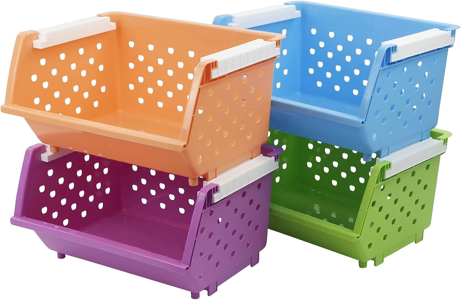 Stackable Storage Bins for Pantry, 4-Pack Open Front Stacking Basket ...