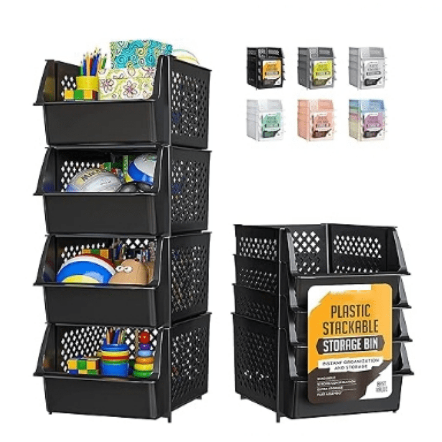 Stackable Storage Bins for Pantry, 4 Pack Stackable Bins For Organizing ...