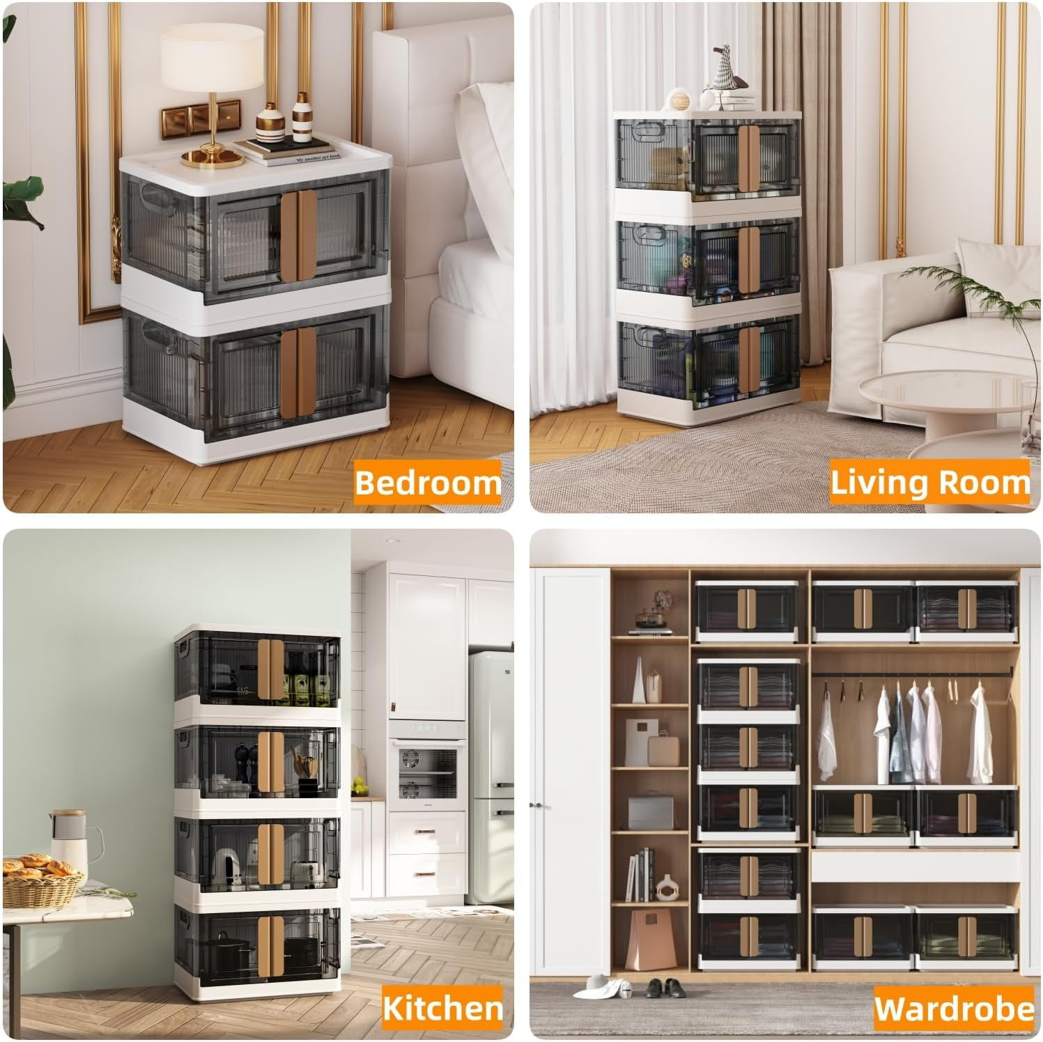 Stackable Storage Bins with Lids - 76QT Plastic Folding Storage Boxes ...