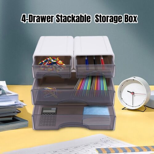 Stackable Storage Box With 4*Drawer Desk Organizer Storage Container ...