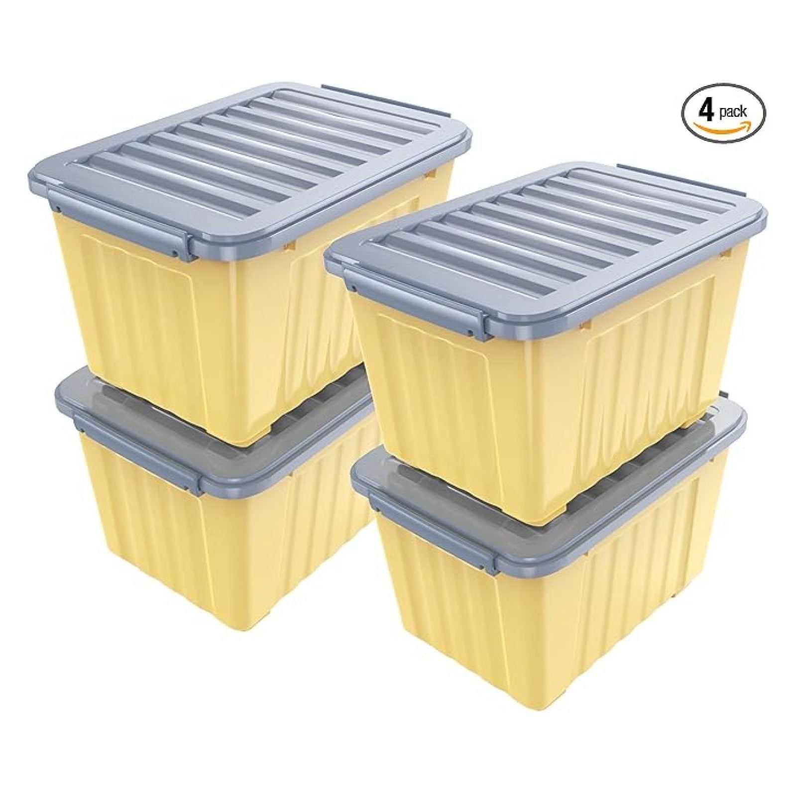Stackable Storage Boxes, 72 Quart Plastic Containers with Lids (4 Pack ...