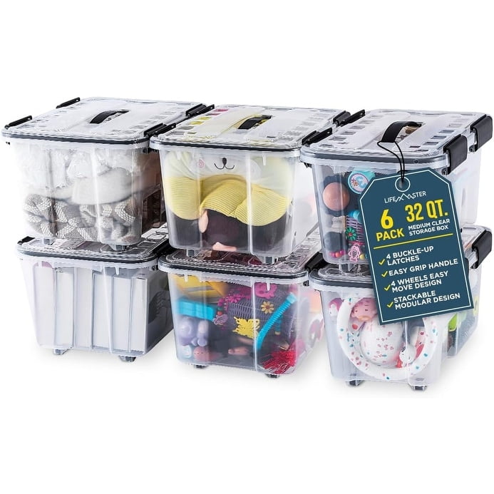 Stackable Storage Boxes - Clear Plastic, Black Seal, Modular Design 32 ...