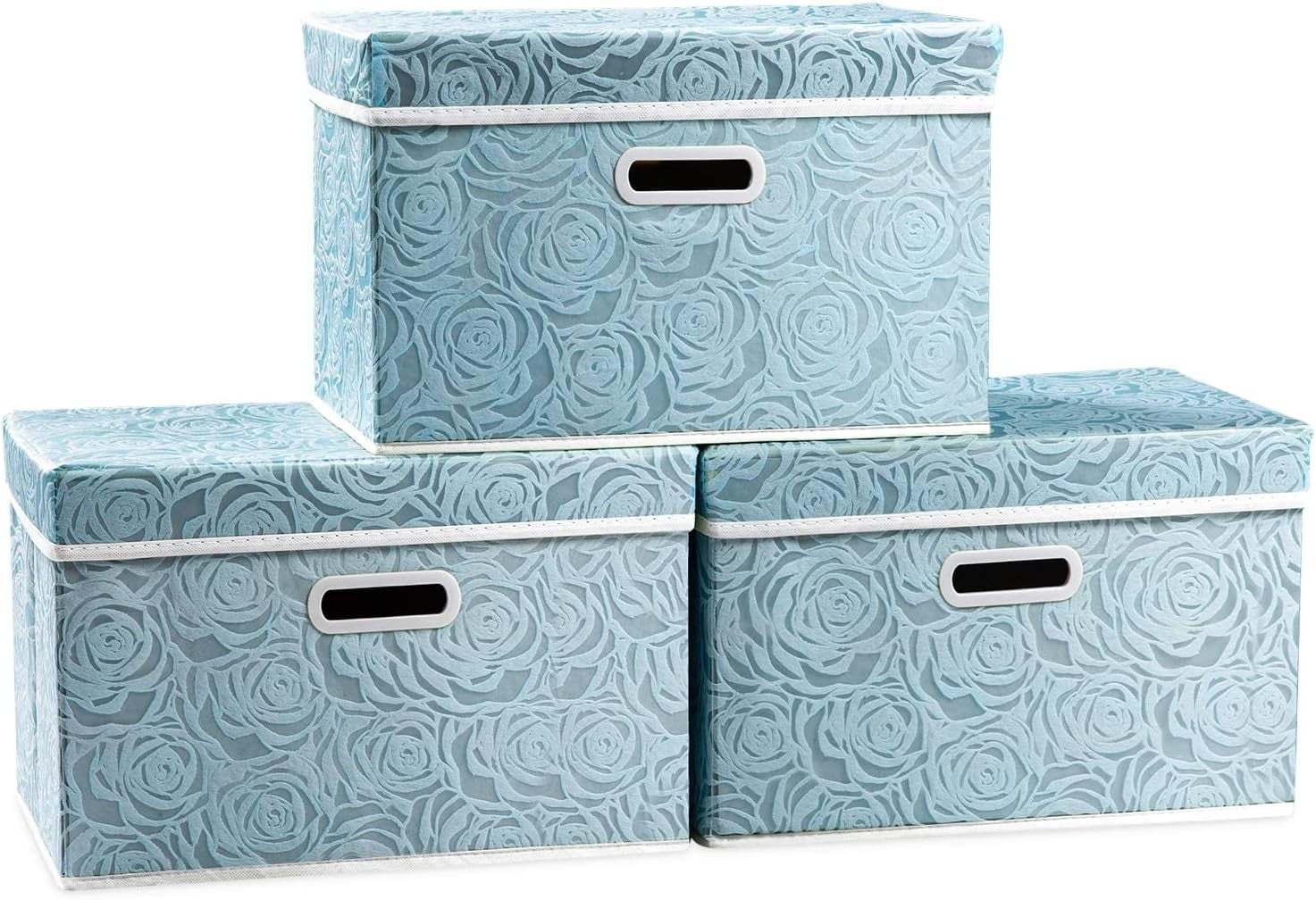 Stackable Storage Boxes with Lids [5-Pack] Fabric Decorative Storage ...