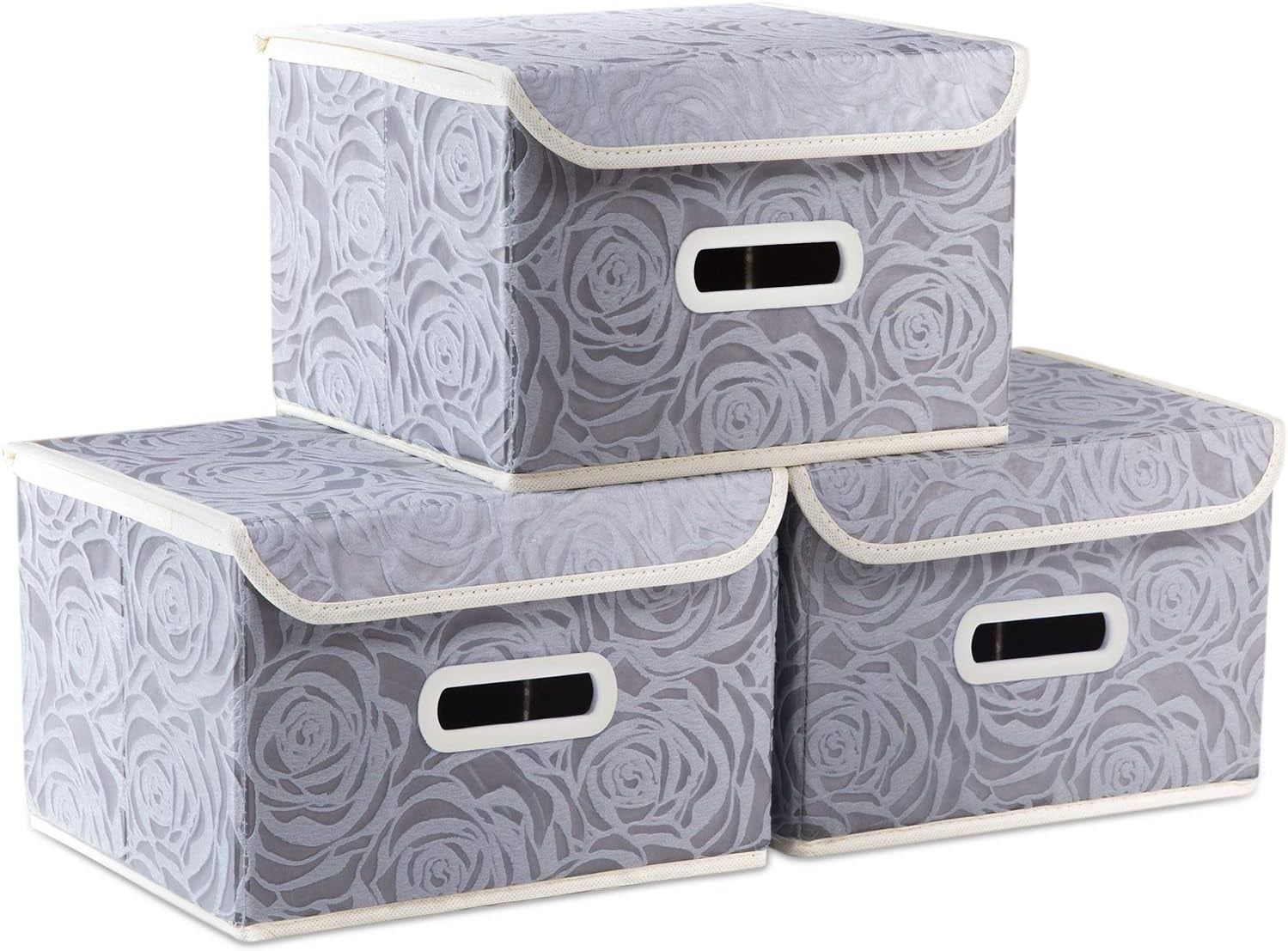 Stackable Storage Boxes with Lids [5-Pack] Fabric Decorative Storage ...