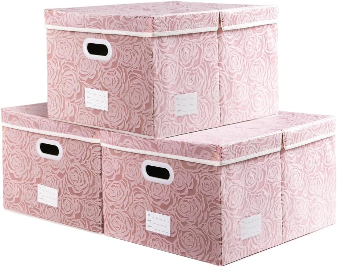 Stackable Storage Boxes with Lids [5-Pack] Fabric Decorative Storage ...