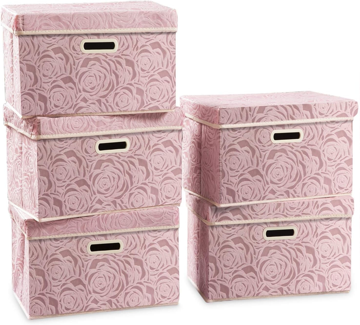 Stackable Storage Boxes with Lids [5-Pack] Fabric Decorative Storage ...