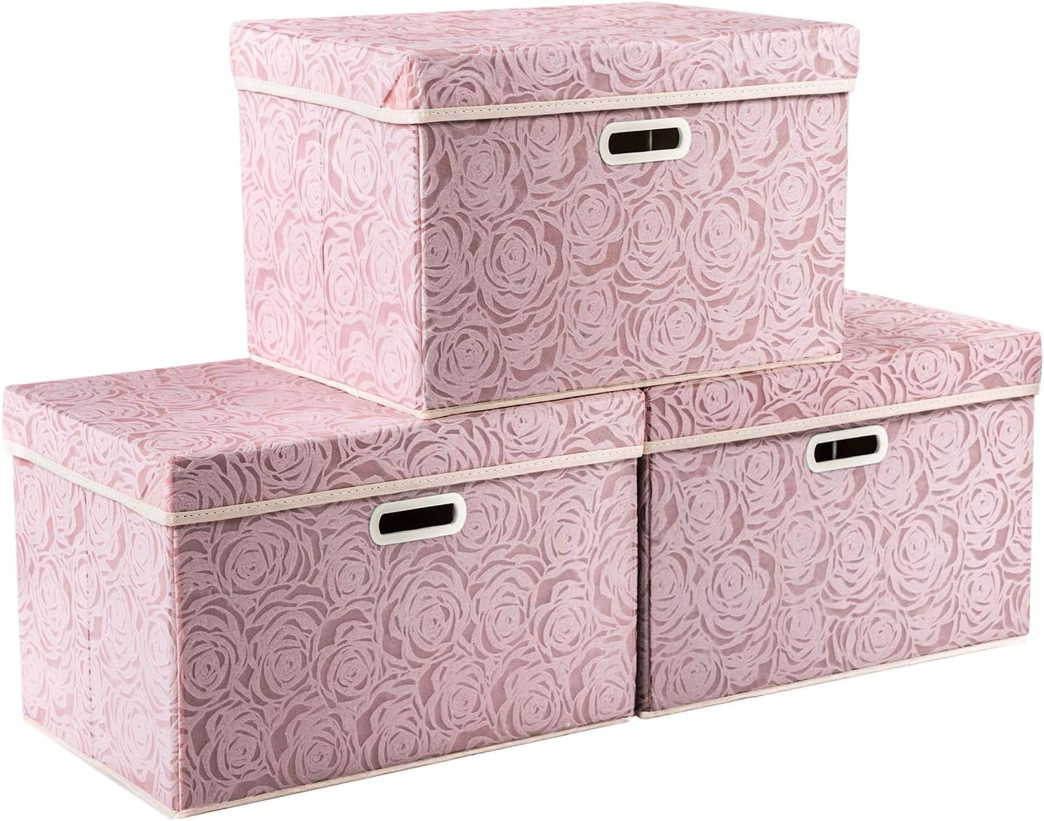 Stackable Storage Boxes with Lids [5-Pack] Fabric Decorative Storage ...