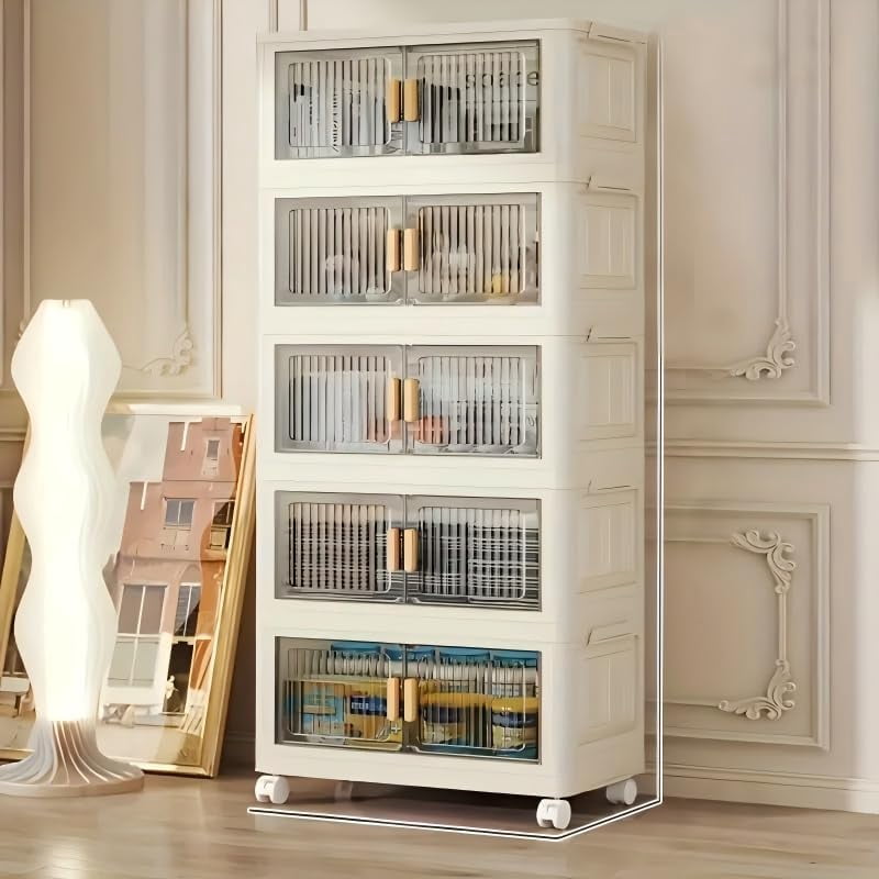 Stackable Storage Cabinet with Doors and Wheels, Adjustable Plastic ...