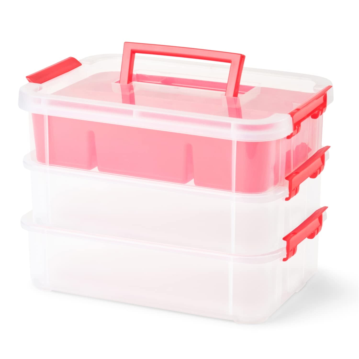 JTJ Sourcing Stackable Plastic Organizer Box with Handle, 2 Trays, 30 ...