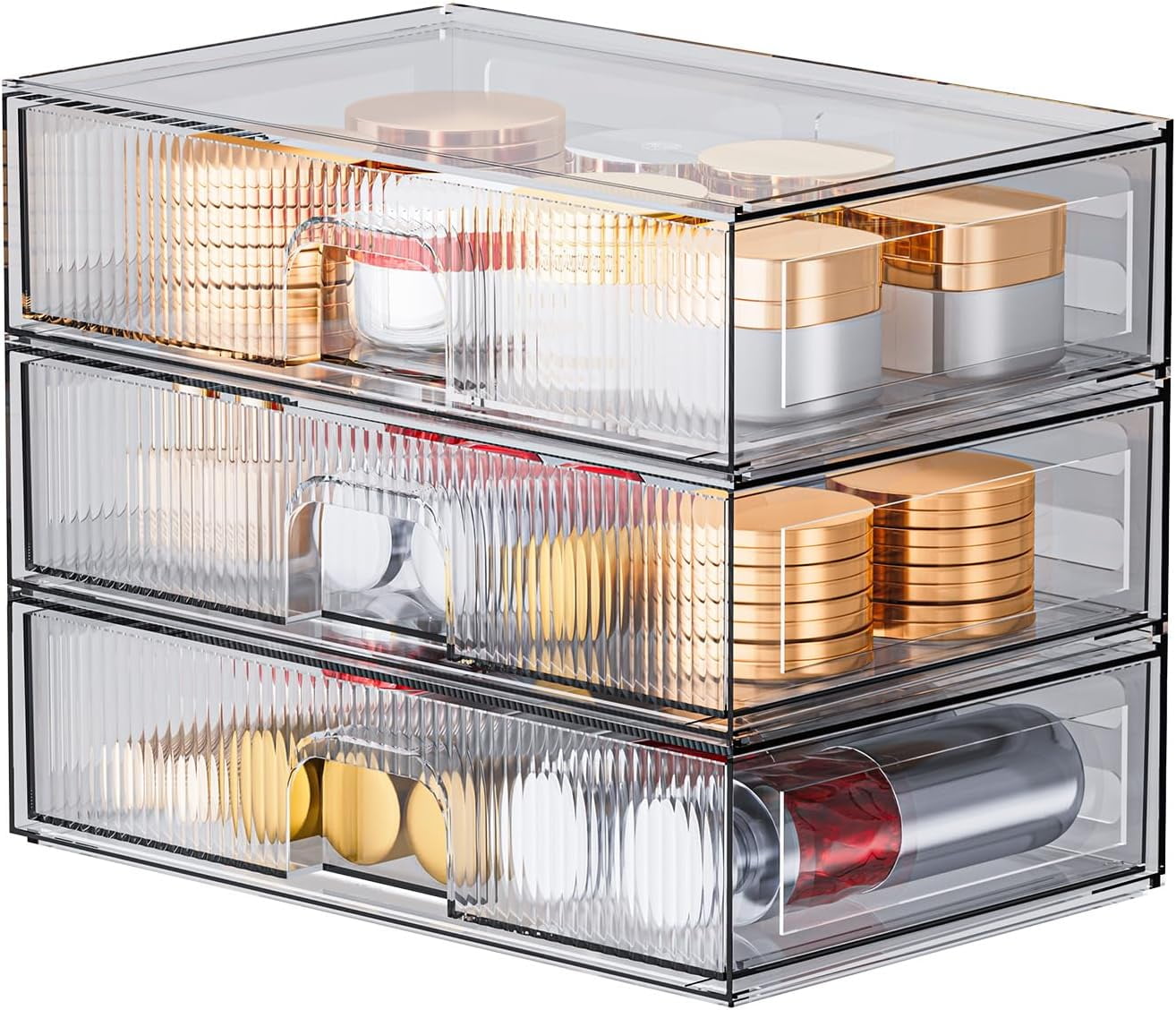 Stackable Storage Drawer, 3 Piece Acrylic Organiser for Cosmetics and ...