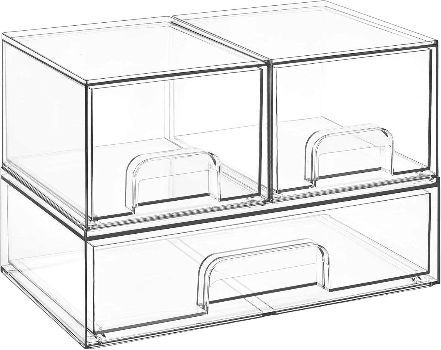 Stackable Storage Drawers Set of 3,Clear Plastic Organizer Bins for ...