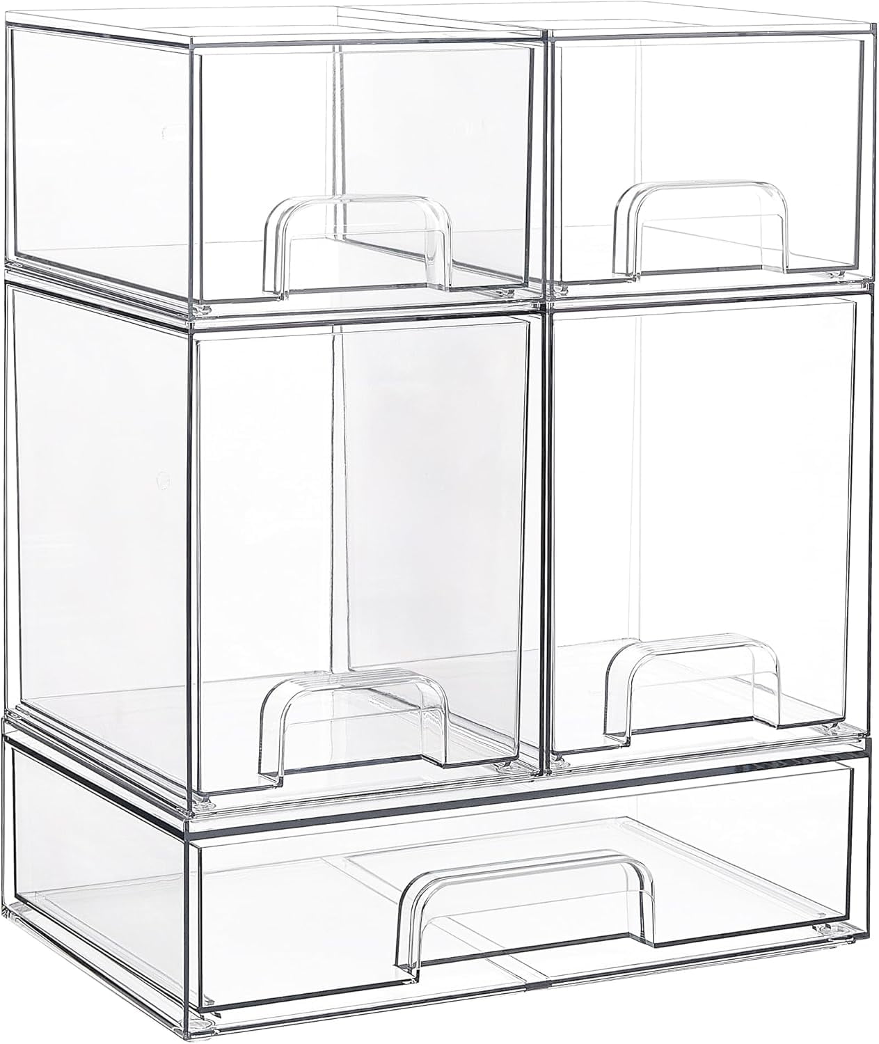 Stackable Storage Drawers Set of 5, Clear Plastic Organizer Bins for ...